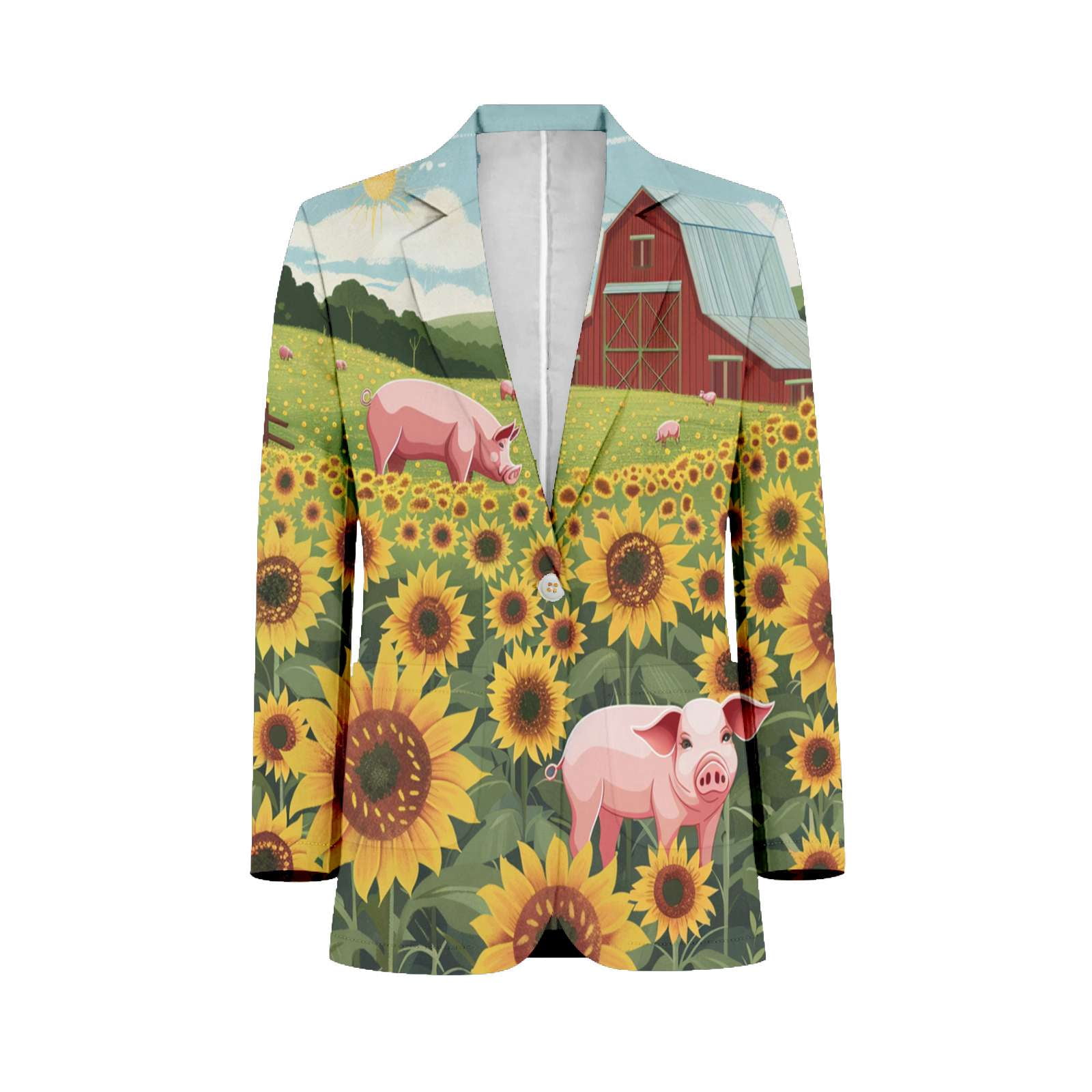 Vivid Country Scene With Farm Animals Mens Suits Shawl Collar Slim Fit ...