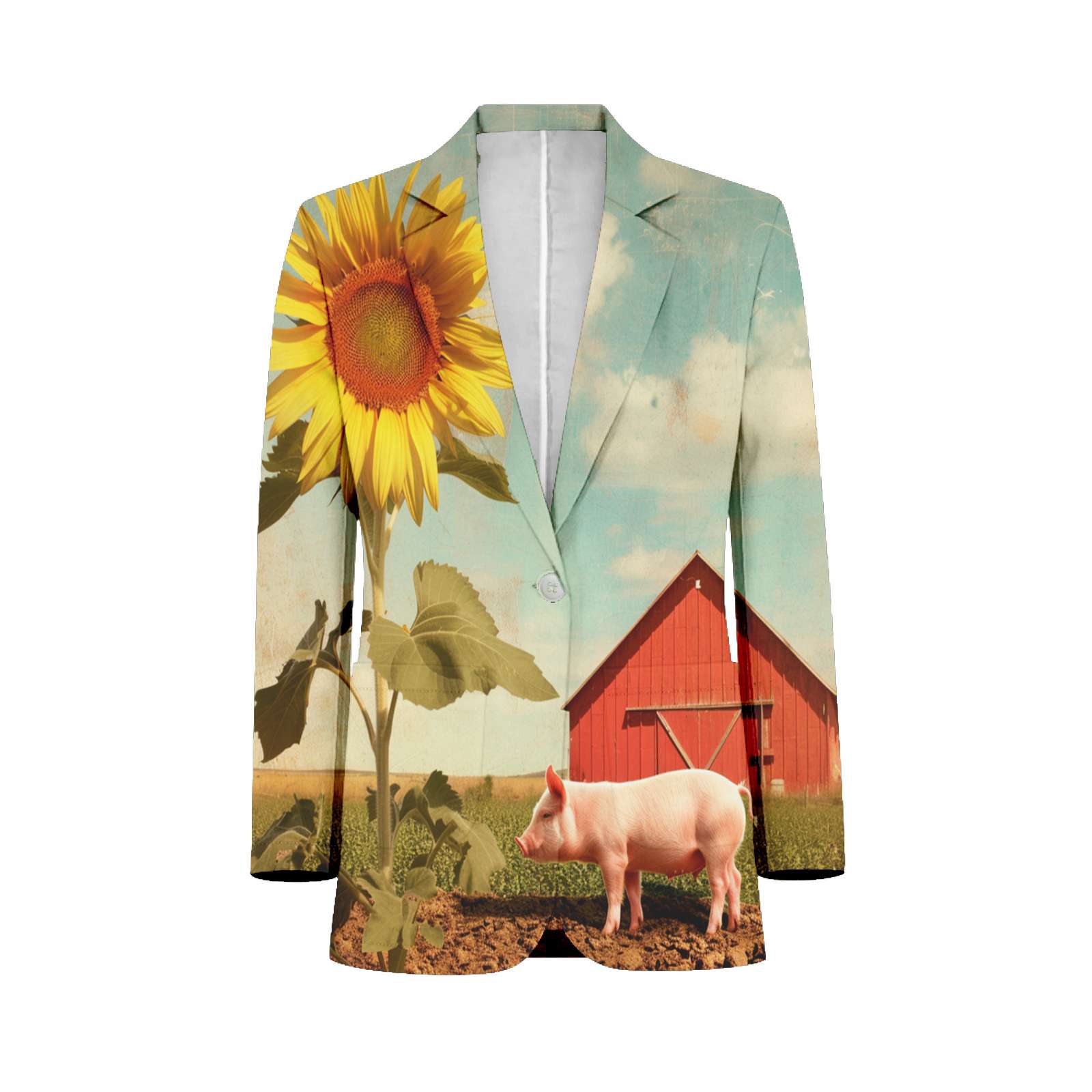 Vivid Country Scene With Farm Animals Mens Suits Shawl Collar Slim Fit ...