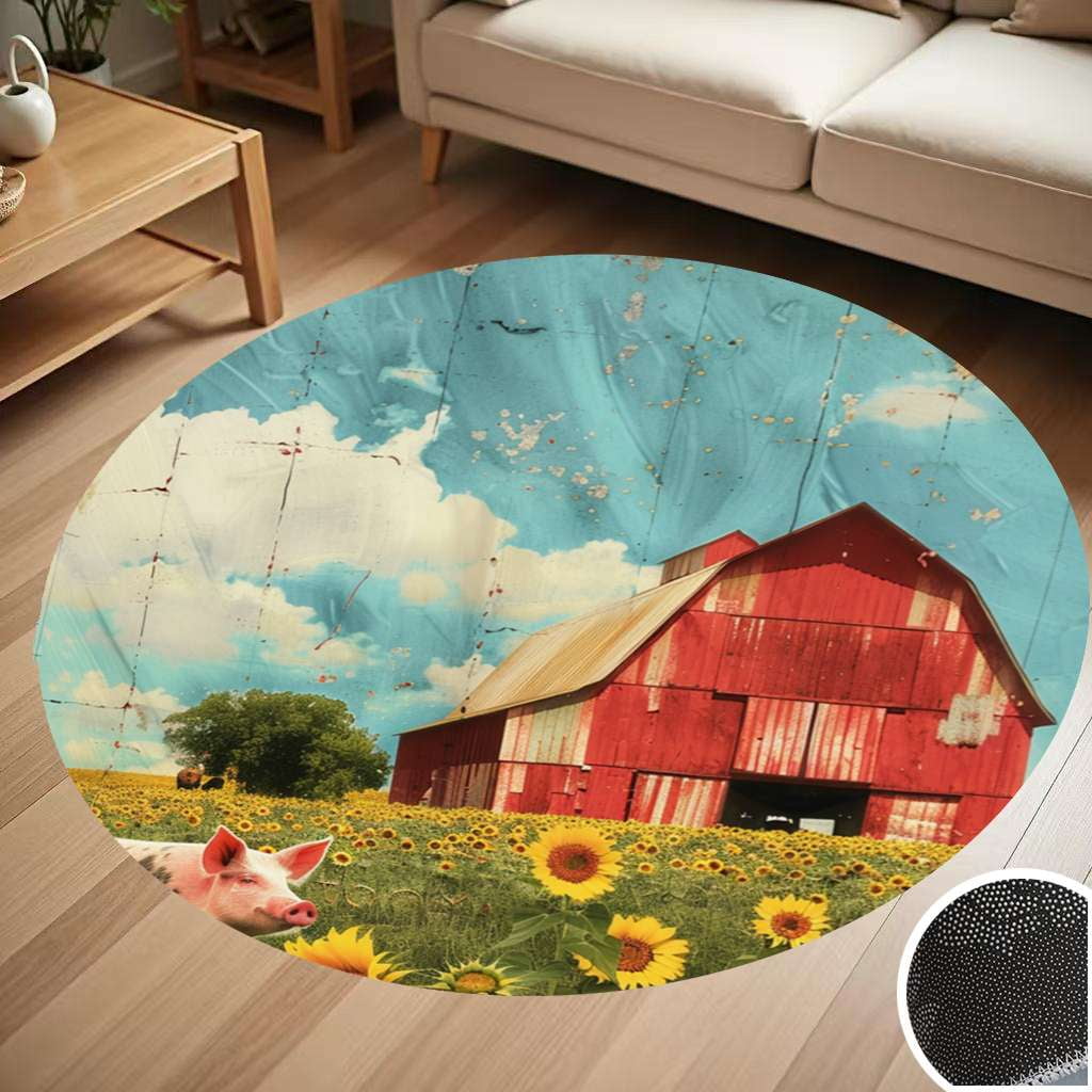 Vivid Country Scene With Farm Animals Round Carpet Living Room Bedroom ...