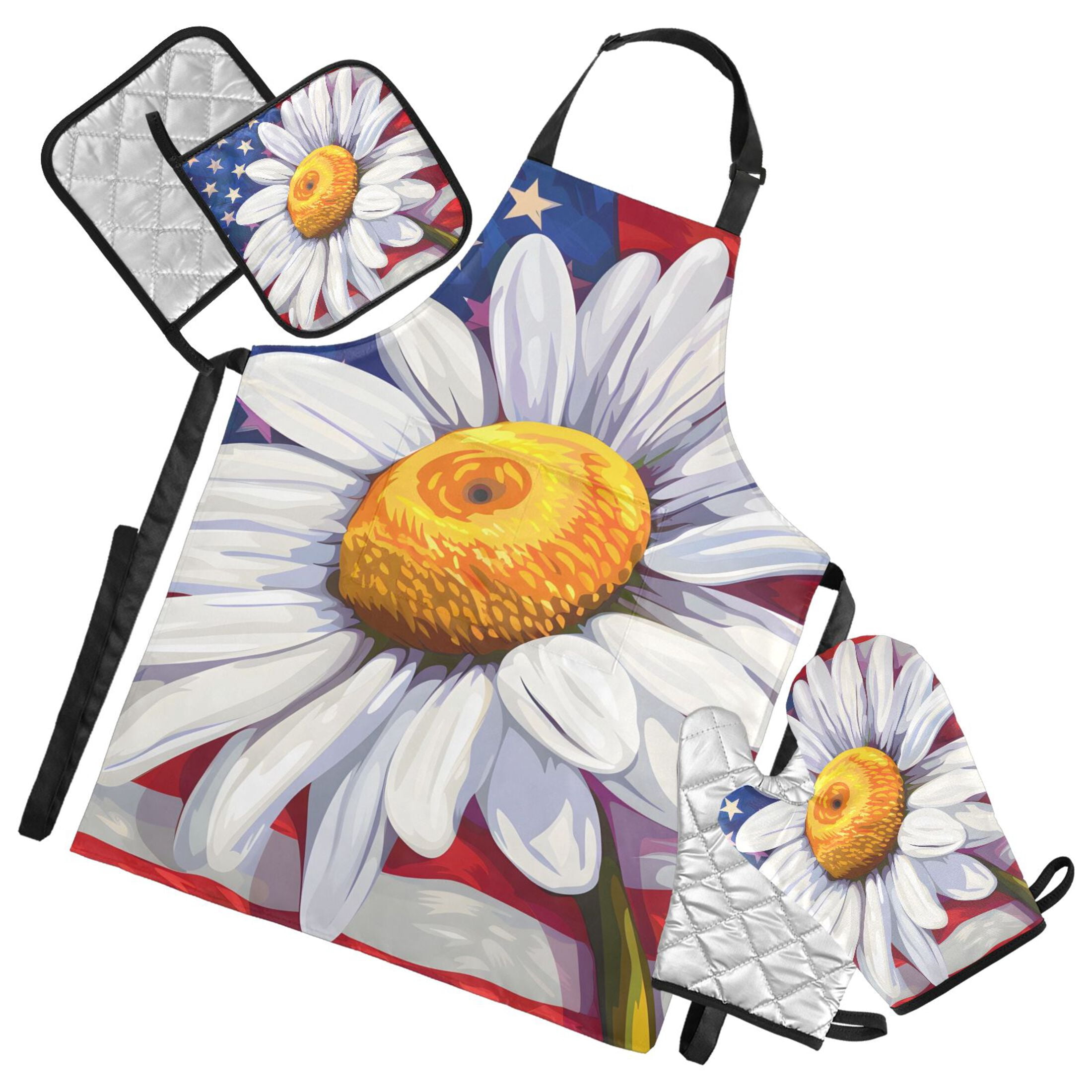 Vivid Daisy Flower and America Flat 5 Pcs Kitchen Set Heat Resistant ...