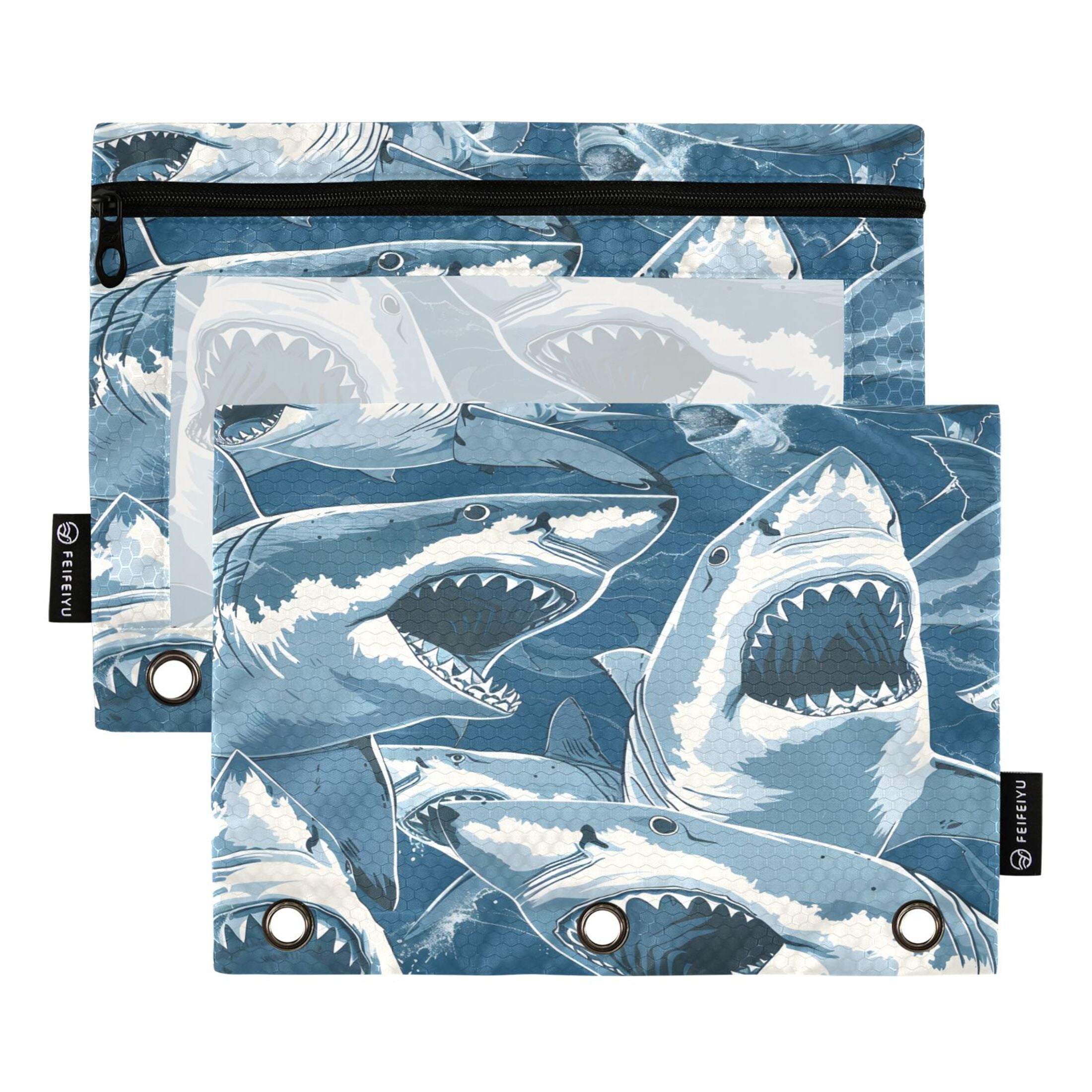 Vivid Fierce Sharks 2 Pack Pencil Pouch for 3 Ring Binder Smooth Zipper ...