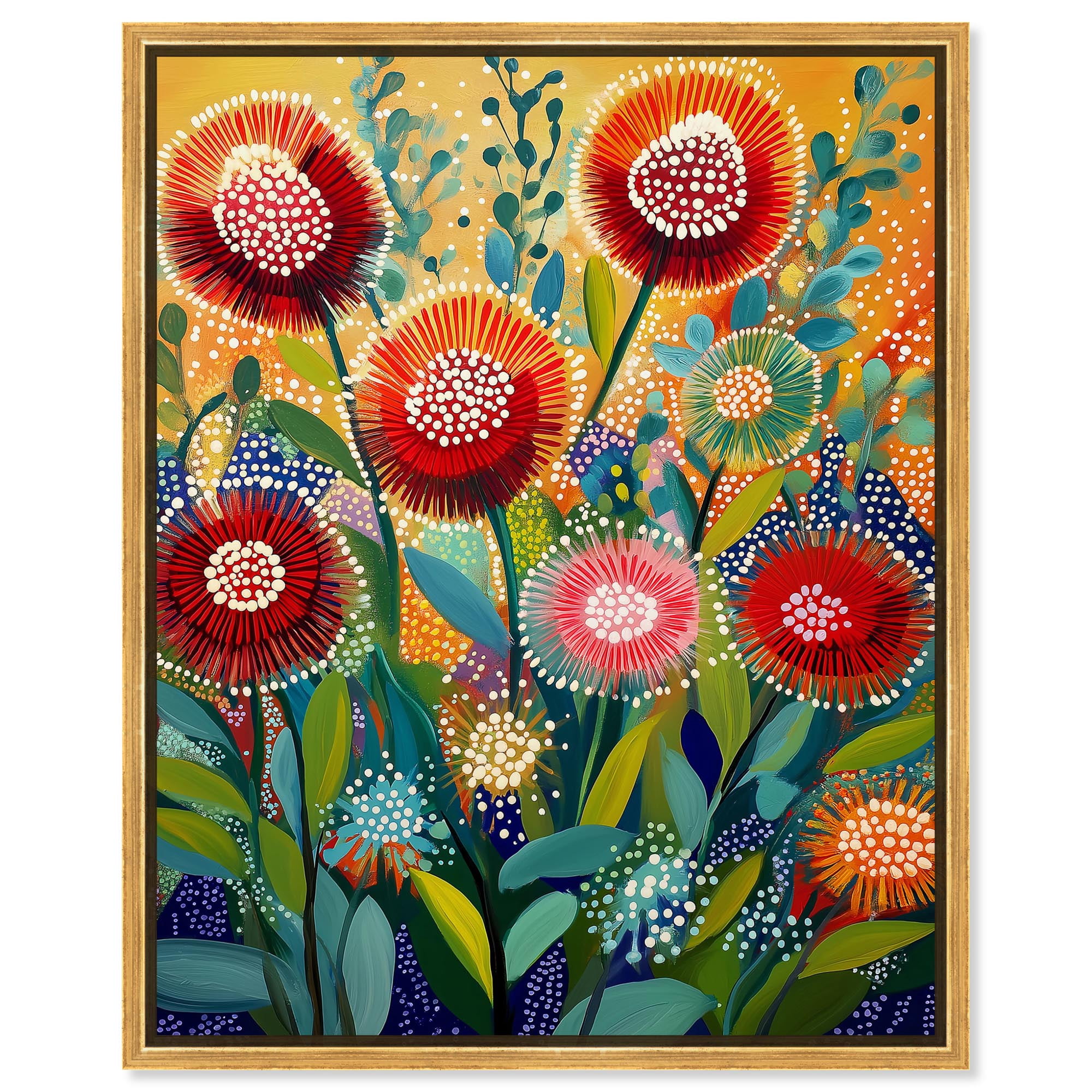 Vivid Flora I Canvas Maximalist Art by Art Remedy, Gold Frame, 24 x 30 ...
