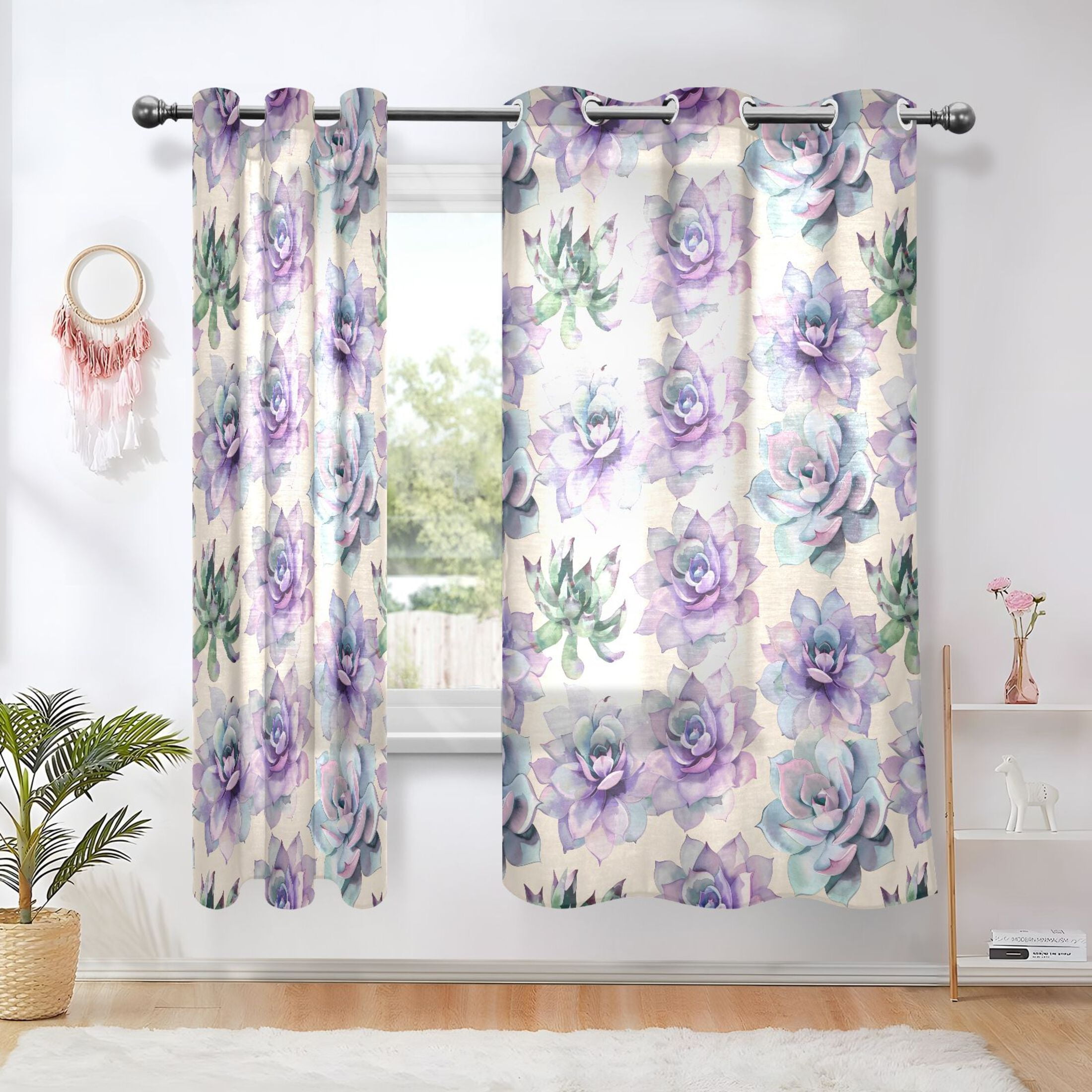 Vivid Floral Flowers Sheer Curtains 2 Panels Set Grommet Drapes for ...