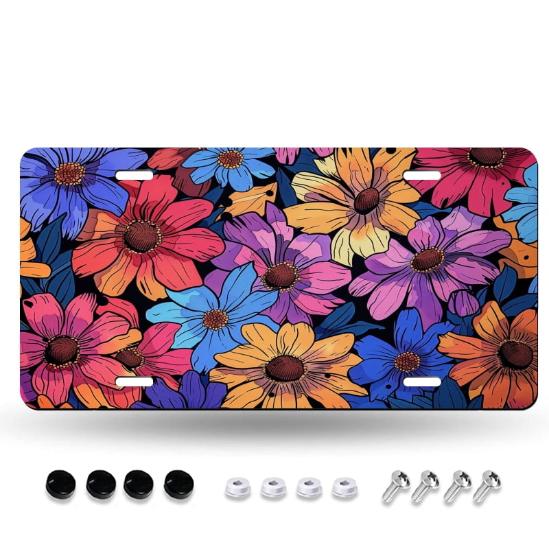 Vivid Floral Pattern in a Multitude of Colors License Plate Frame ...