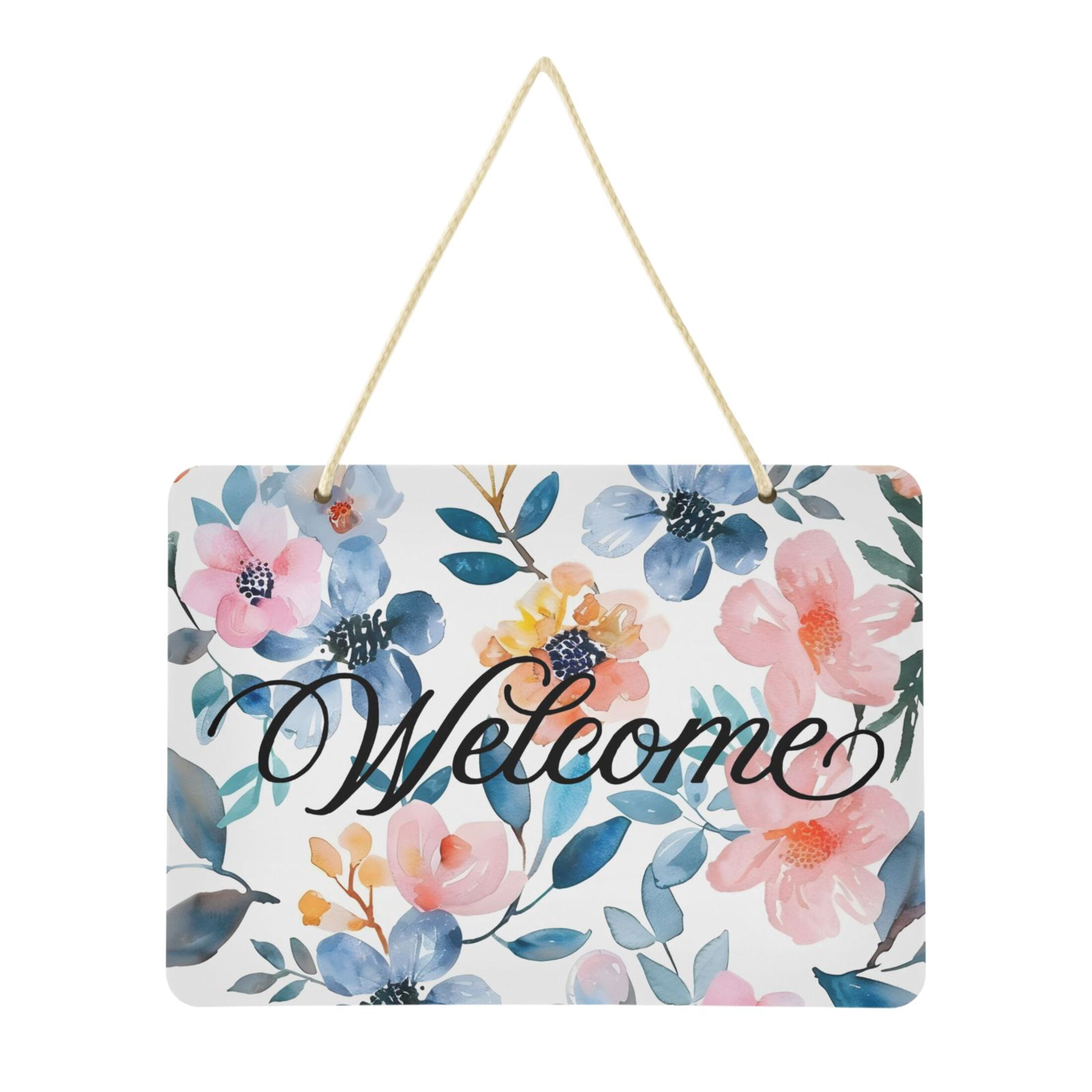 Vivid Flowers and Leaves Welcome Sign Front Door PVC 14x10 inch Hanger ...