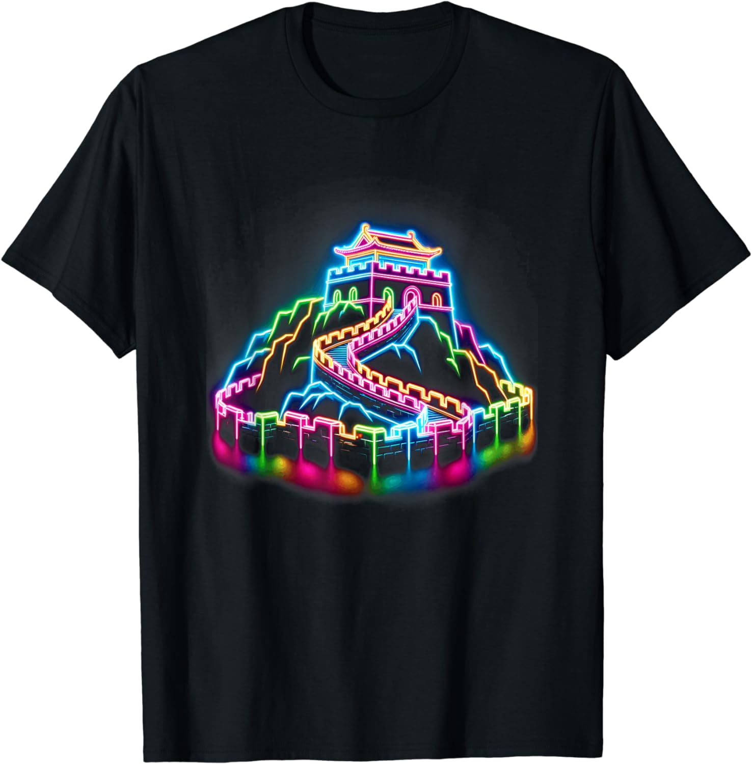 Vivid Great Wall of China Tee - Colorful Historic Landmark T-Shirt ...