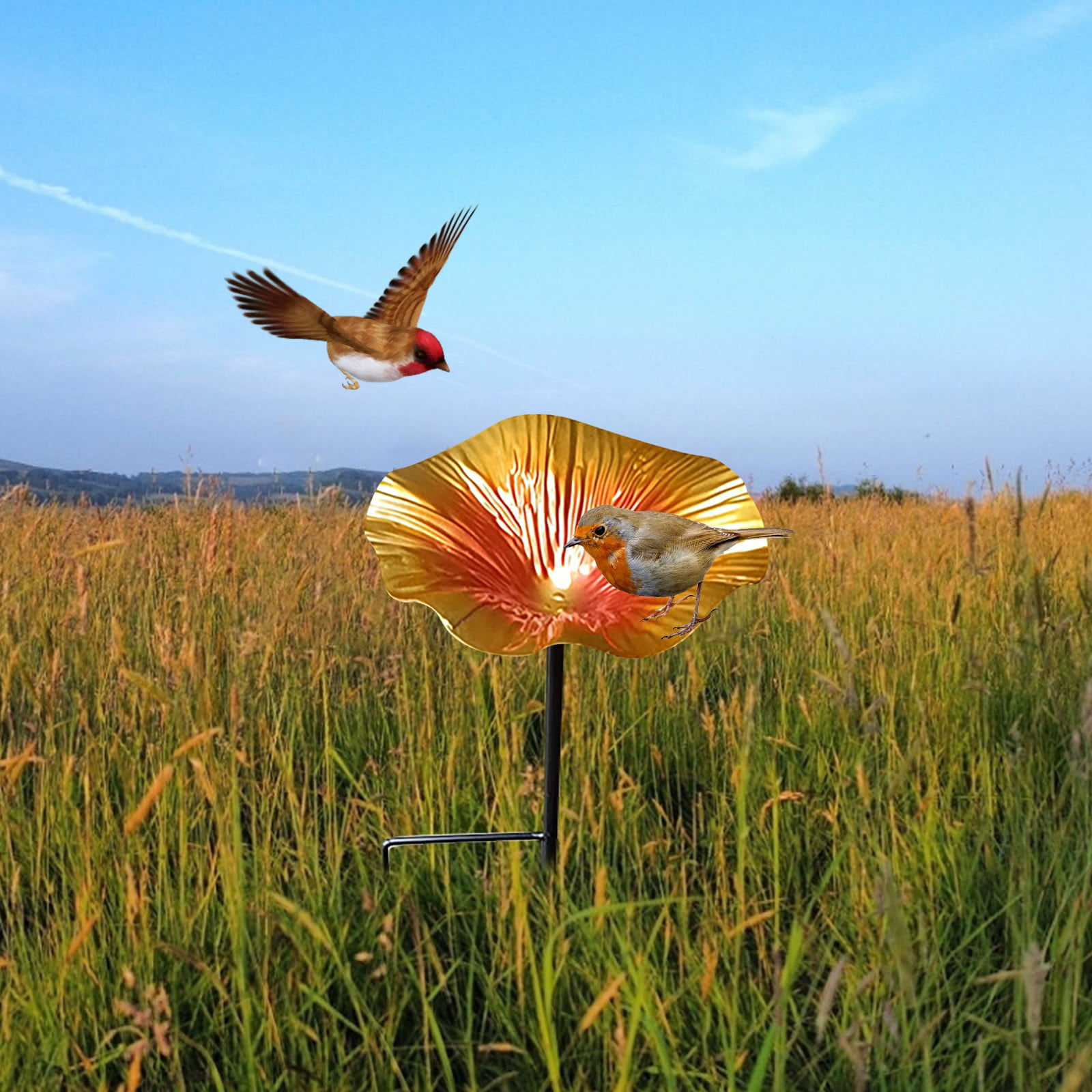 Vivid Metal Butterfly Water Feeder - Decorative Bee & Bird Bath Bowl ...