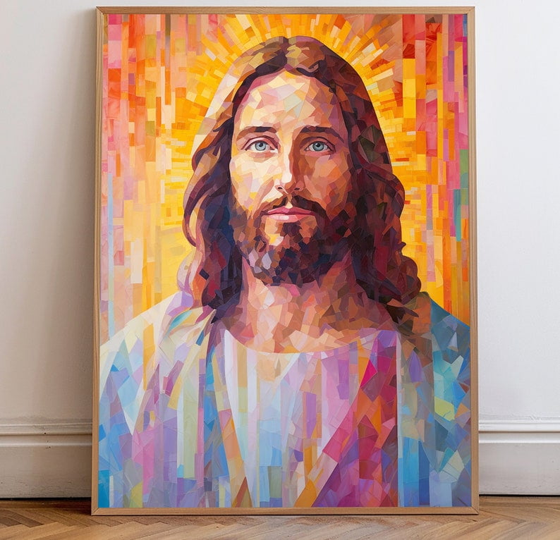 Vivid Mosaic Jesus Portrait Printable Wall Art, Jesus Christ, Christian ...