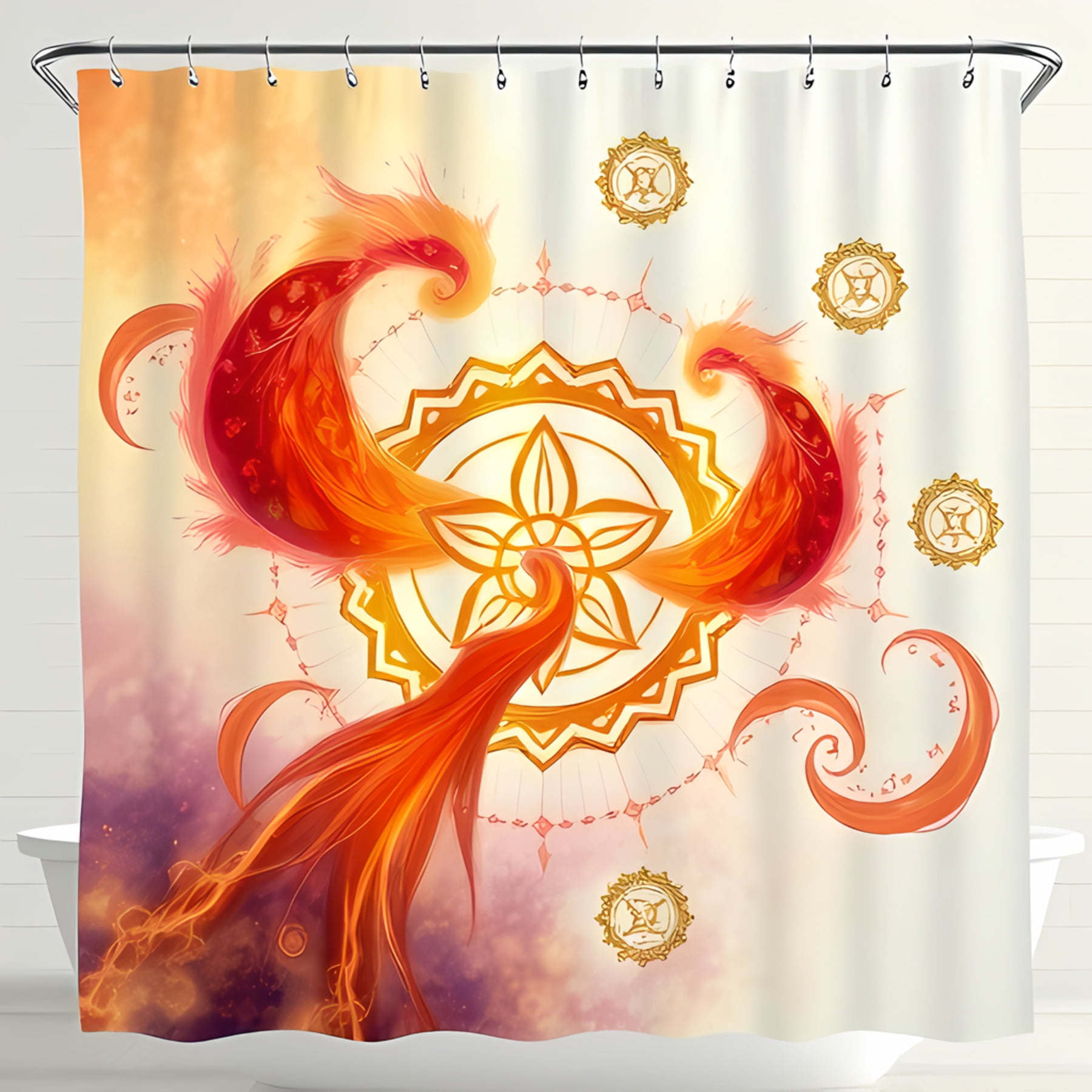 Vivid Phoenix Shower Curtain - Fire & Rebirth Design with and Golden ...