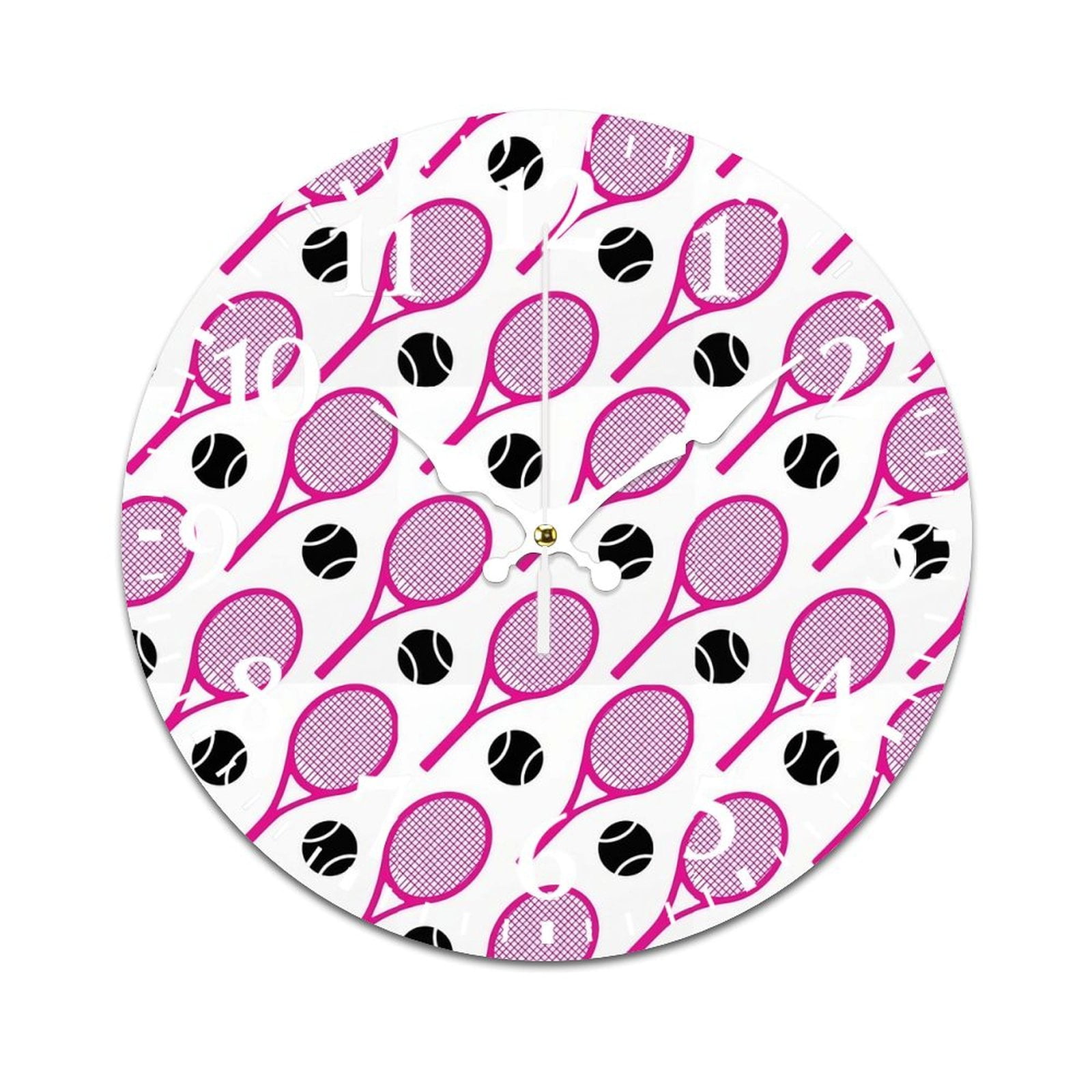 Vivid Pink Tennis Rackets Pattern Wall Clock Modern Design Clocks Wall ...