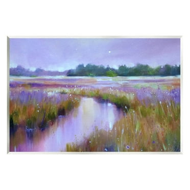 Vivid River Flowing Rural Vegetation Landscape Painting Gray Framed Art ...