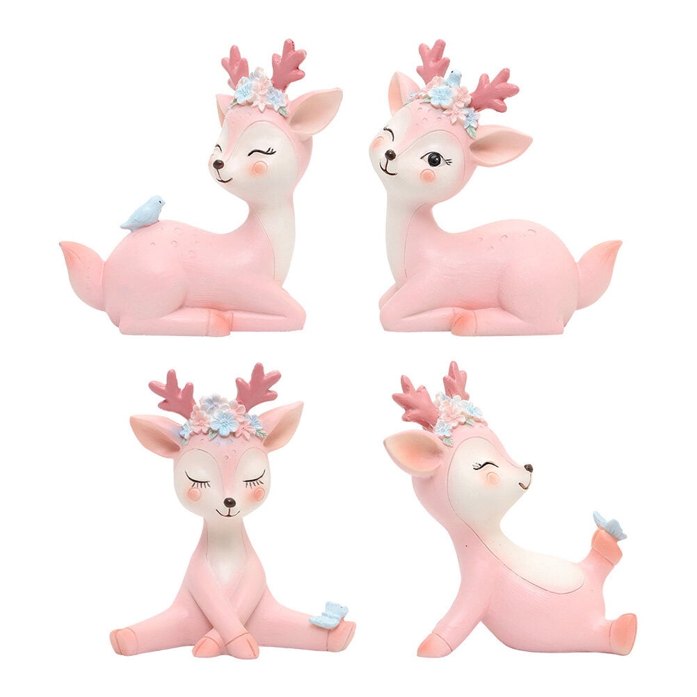 Vivid Resin Deer Ornament Set of 4 Lovely Pink Accessories for Home ...