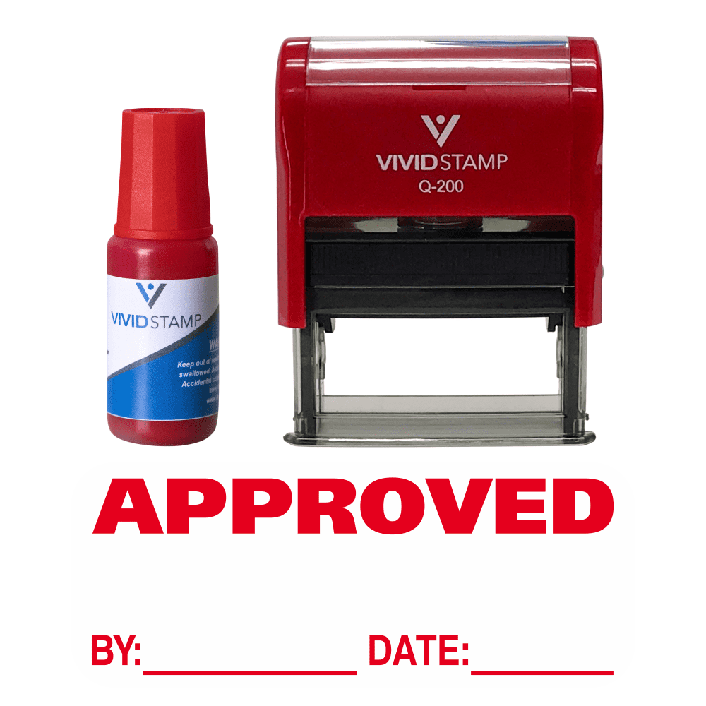 Vivid Stamp Approved By Date Rubber Stamp Combo with Refill (Red Ink ...
