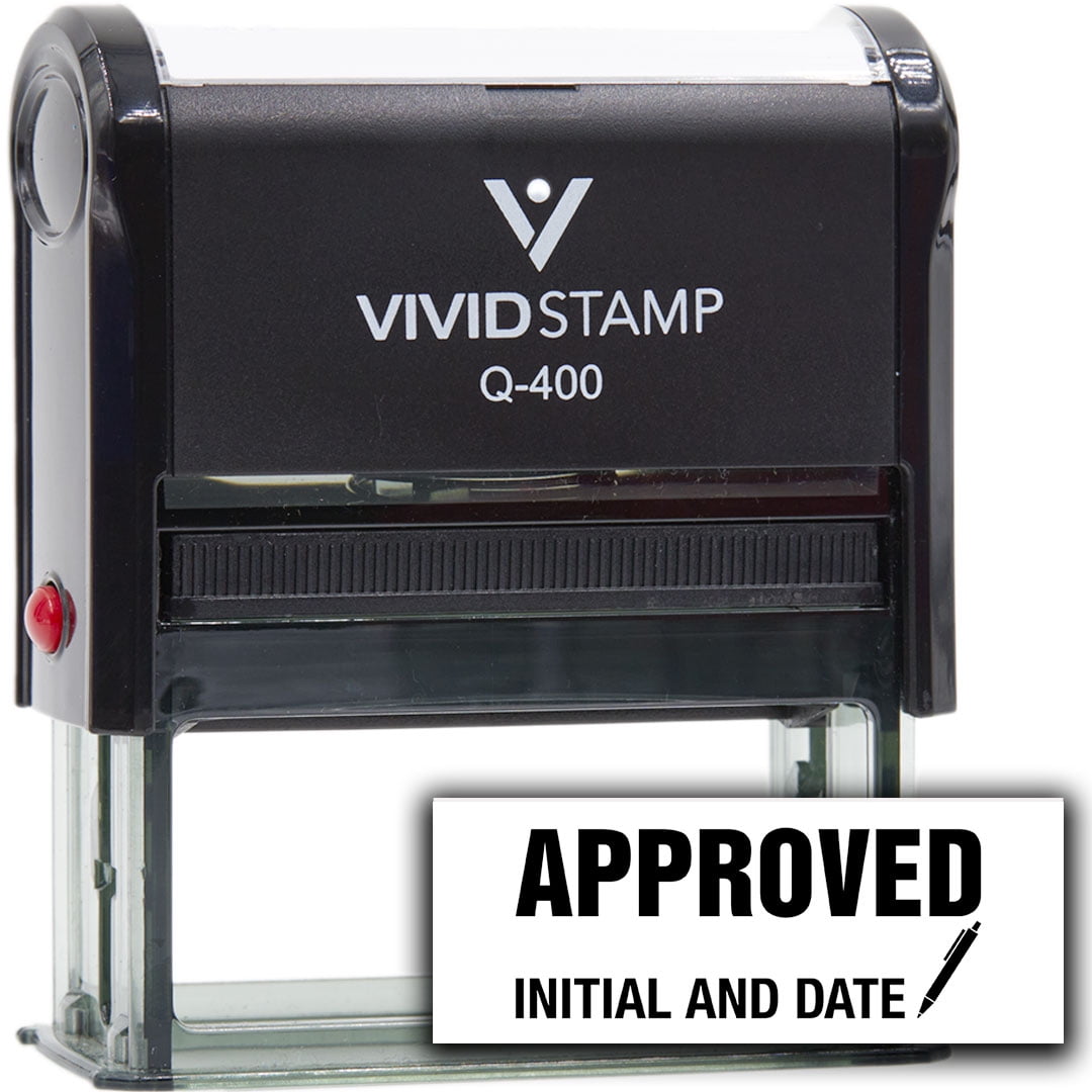 Vivid Stamp Approved Initial and Date (Pen Pointing Down) Self Inking ...