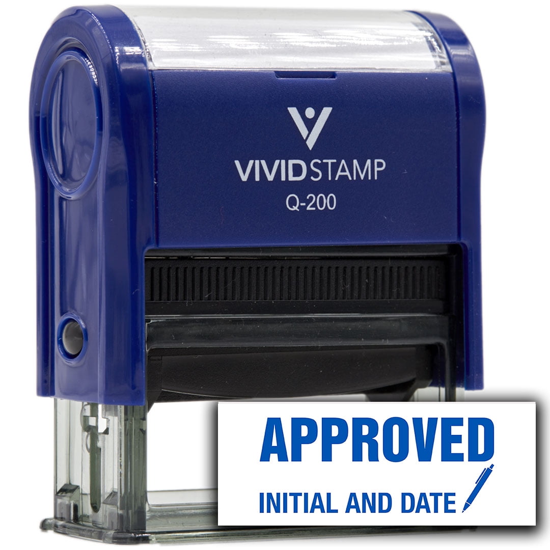 Vivid Stamp Approved Initial and Date (Pen Pointing Down) Self Inking ...