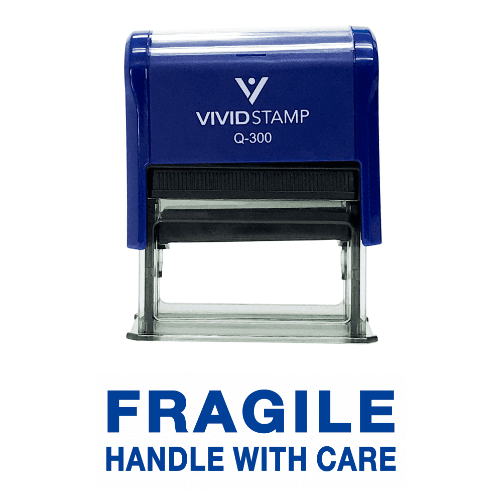 Vivid Stamp FRAGILE HANDLE WITH CARE Self Inking Rubber Stamp (Blue Ink ...