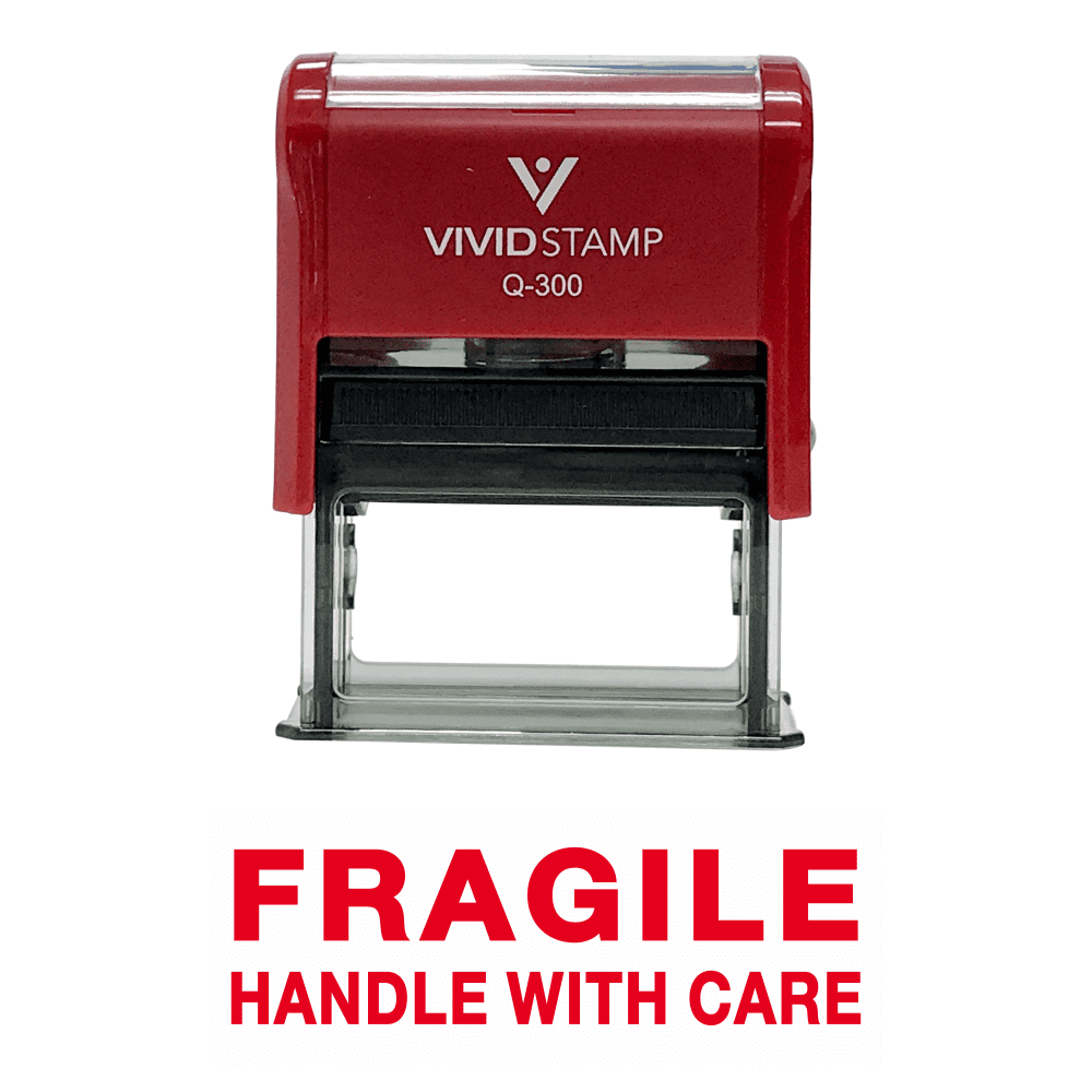 Vivid Stamp FRAGILE HANDLE WITH CARE Self Inking Rubber Stamp (Red Ink ...