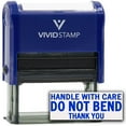 Vivid Stamp Handle With Care DO NOT BEND Self Inking Rubber Stamp (Blue ...
