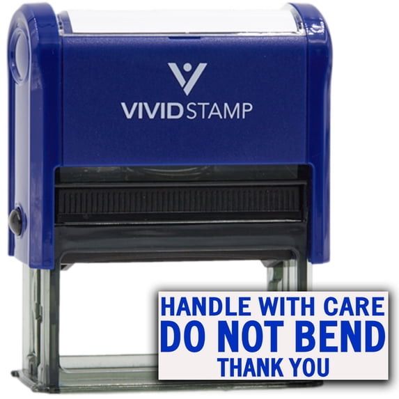 Vivid Stamp Handle With Care DO NOT BEND Self Inking Rubber Stamp (Blue ...