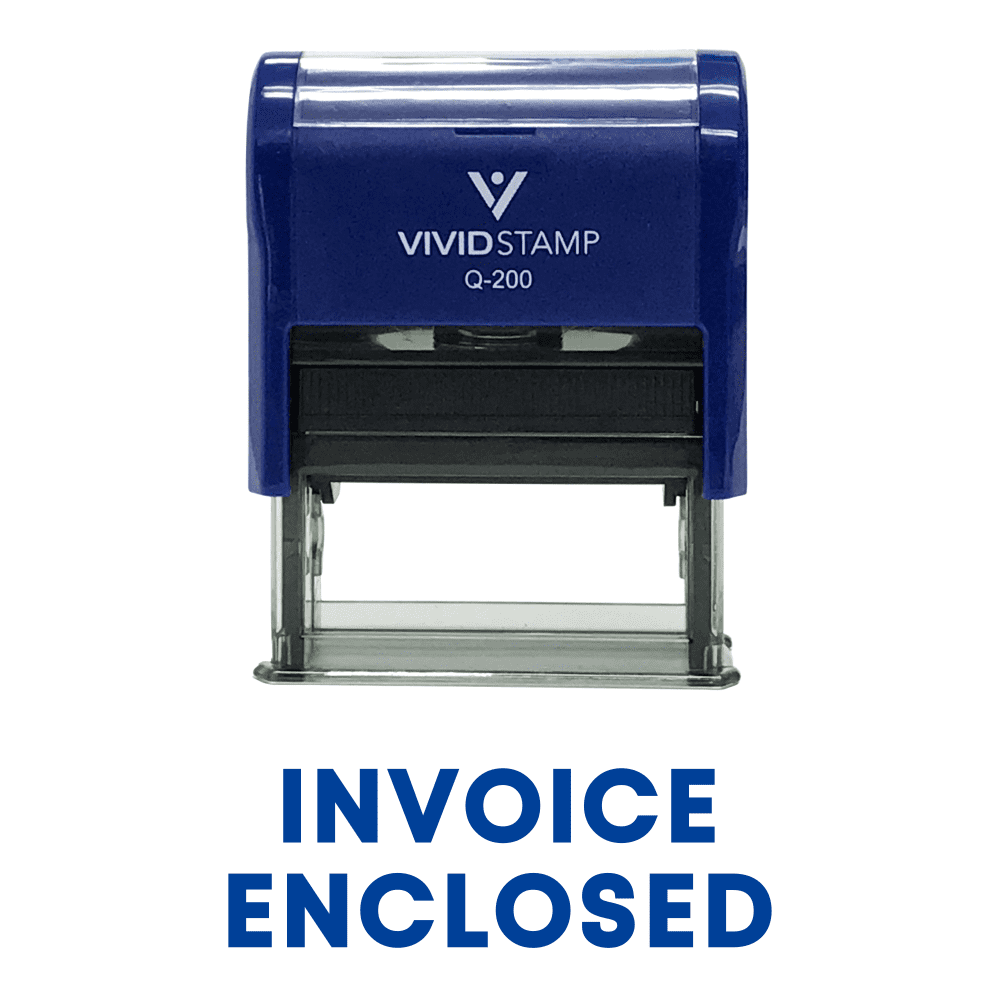 Vivid Stamp INVOICE ENCLOSED Self Inking Rubber Stamp (Blue Ink ...