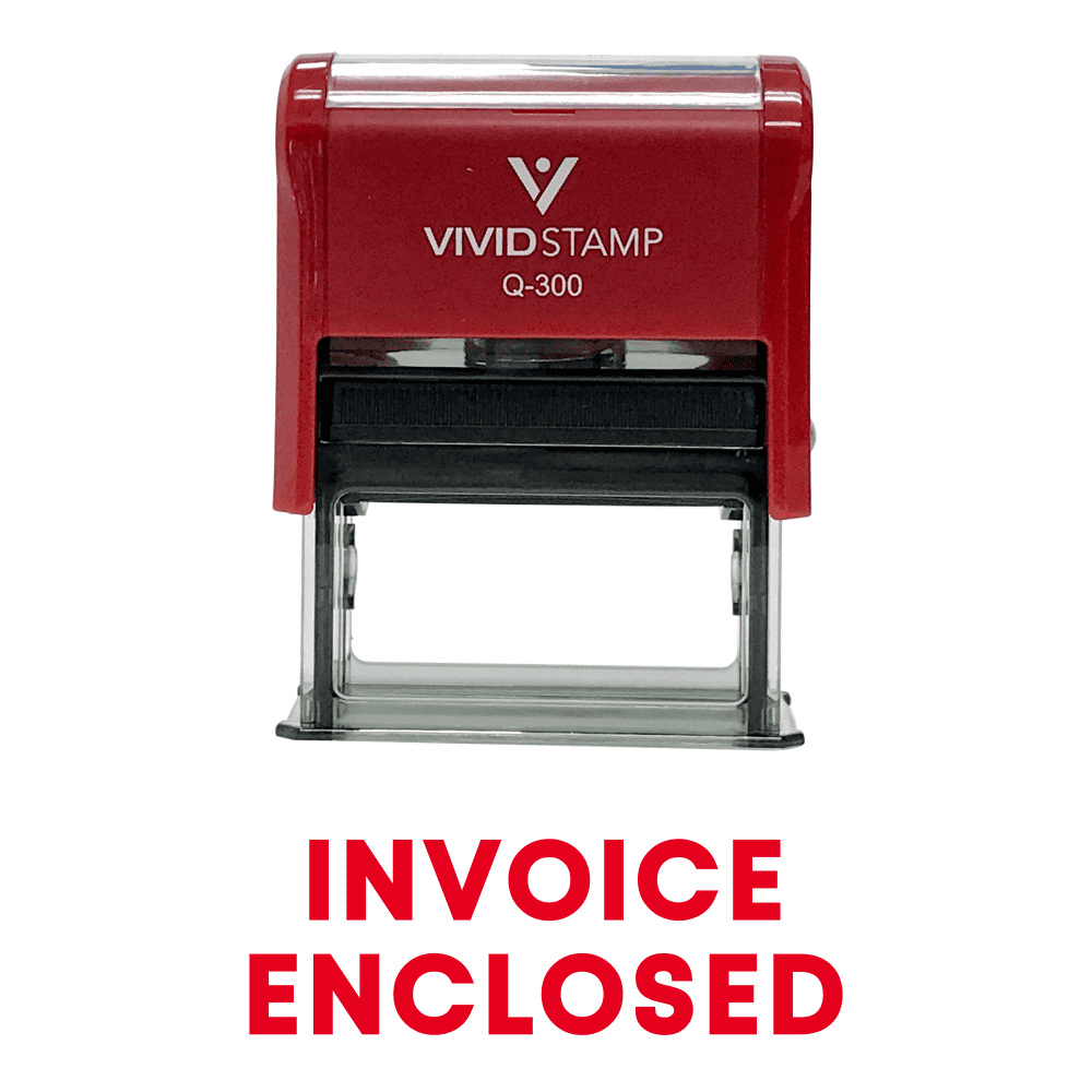 Vivid Stamp INVOICE ENCLOSED Self Inking Rubber Stamp (Red Ink) - Large ...
