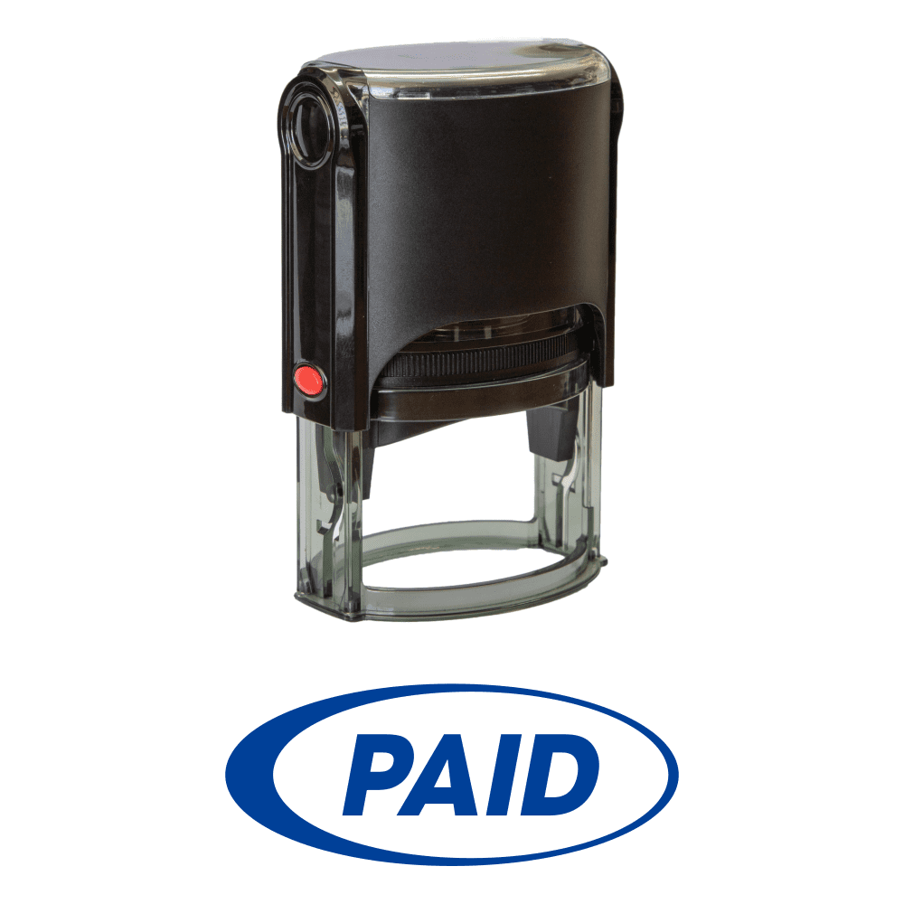 Vivid Stamp Oval Paid Self Inking Rubber Stamp (Blue Ink) Size 1-5/8 ...