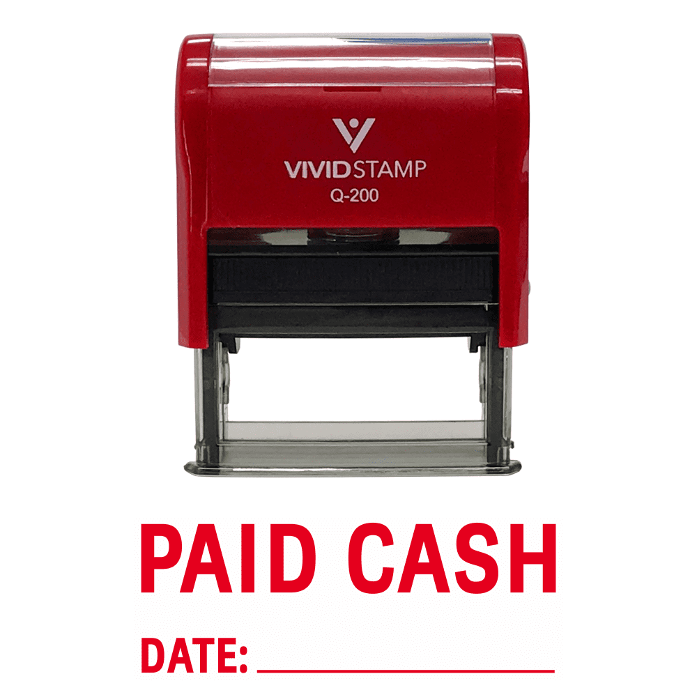Vivid Stamp Paid Cash With Date Line Self Inking Rubber Stamp (Red Ink ...