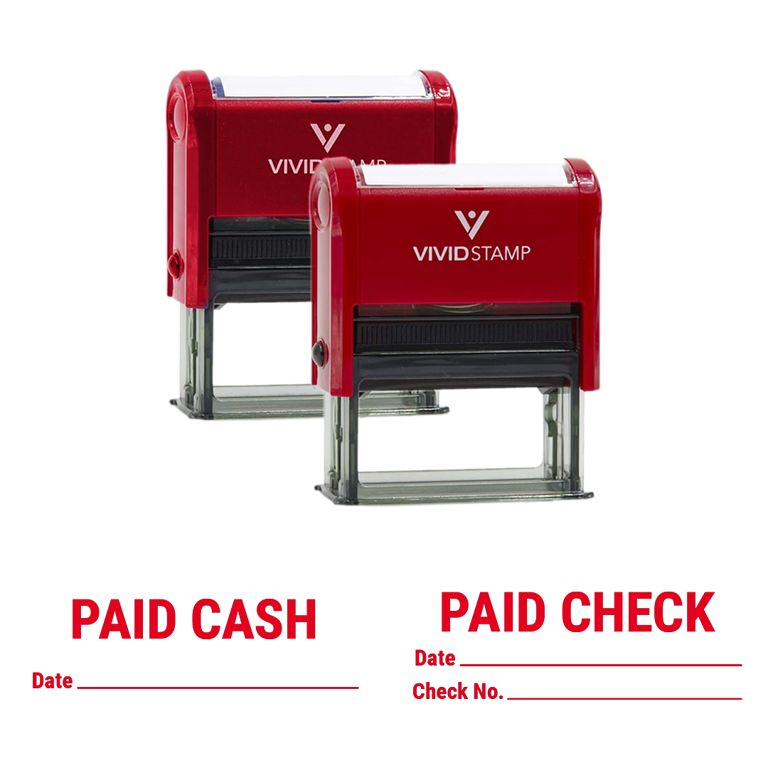 Vivid Stamp Paid Cash with Date Line and Paid Check w/Date CK# Line ...