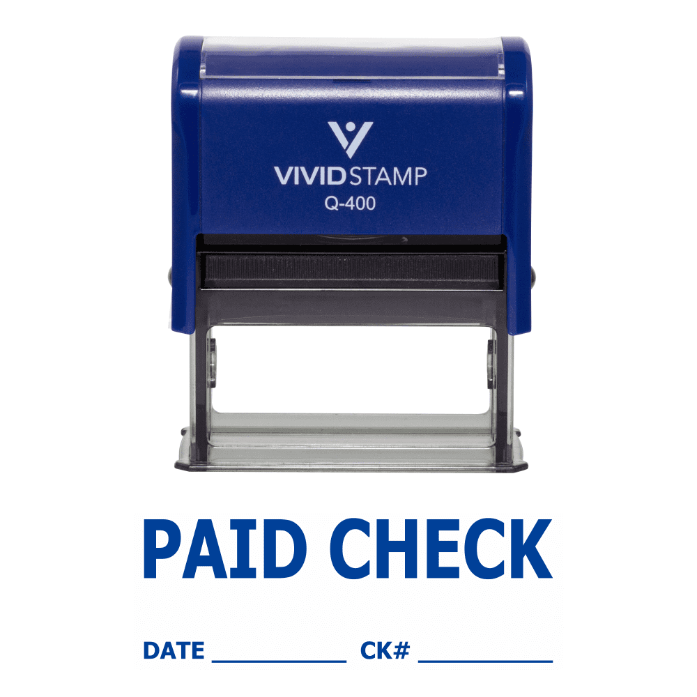 Vivid Stamp Paid Check W/ Date Ck# Line Self Inking Rubber Stamp (Blue ...