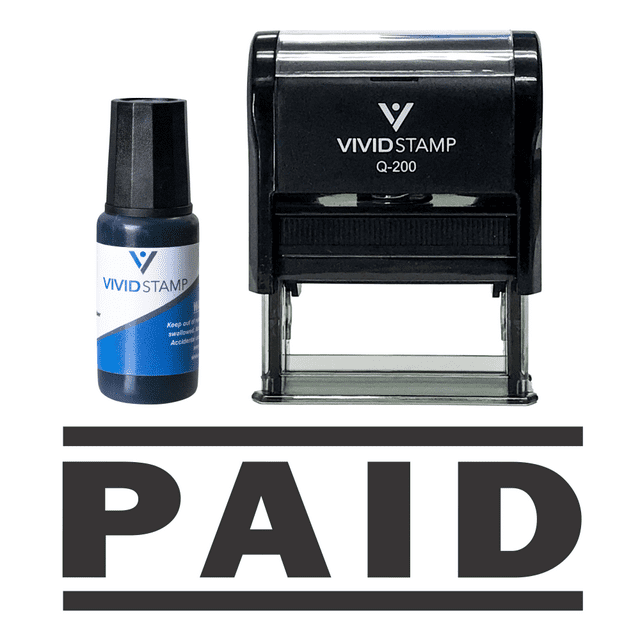 Vivid Stamp Paid Self Inking Rubber Stamp Combo With Refill (Black Ink ...