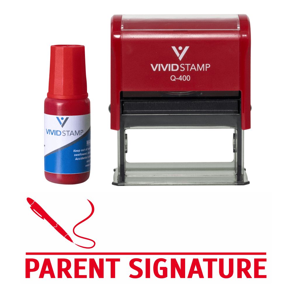 Vivid Stamp Parent Signature Self-Inking Rubber Stamp, X-Large, Red Ink ...