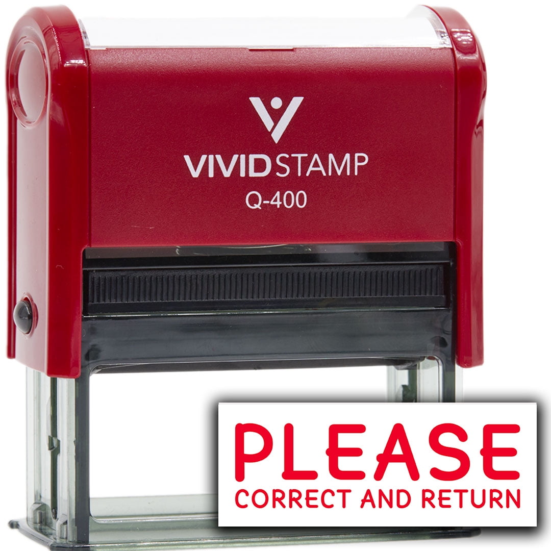 Vivid Stamp Please Correct and Return Self Inking Rubber Stamp (Red Ink ...