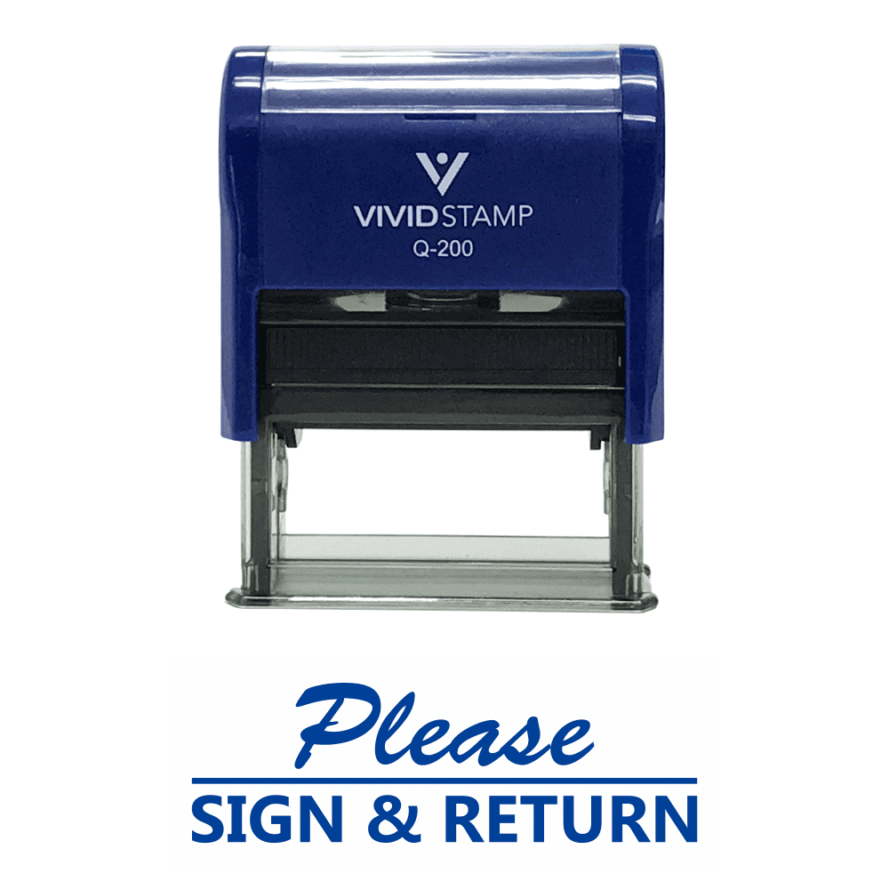 Vivid Stamp Please Sign And Return Self Inking Rubber Stamp (Blue Ink ...