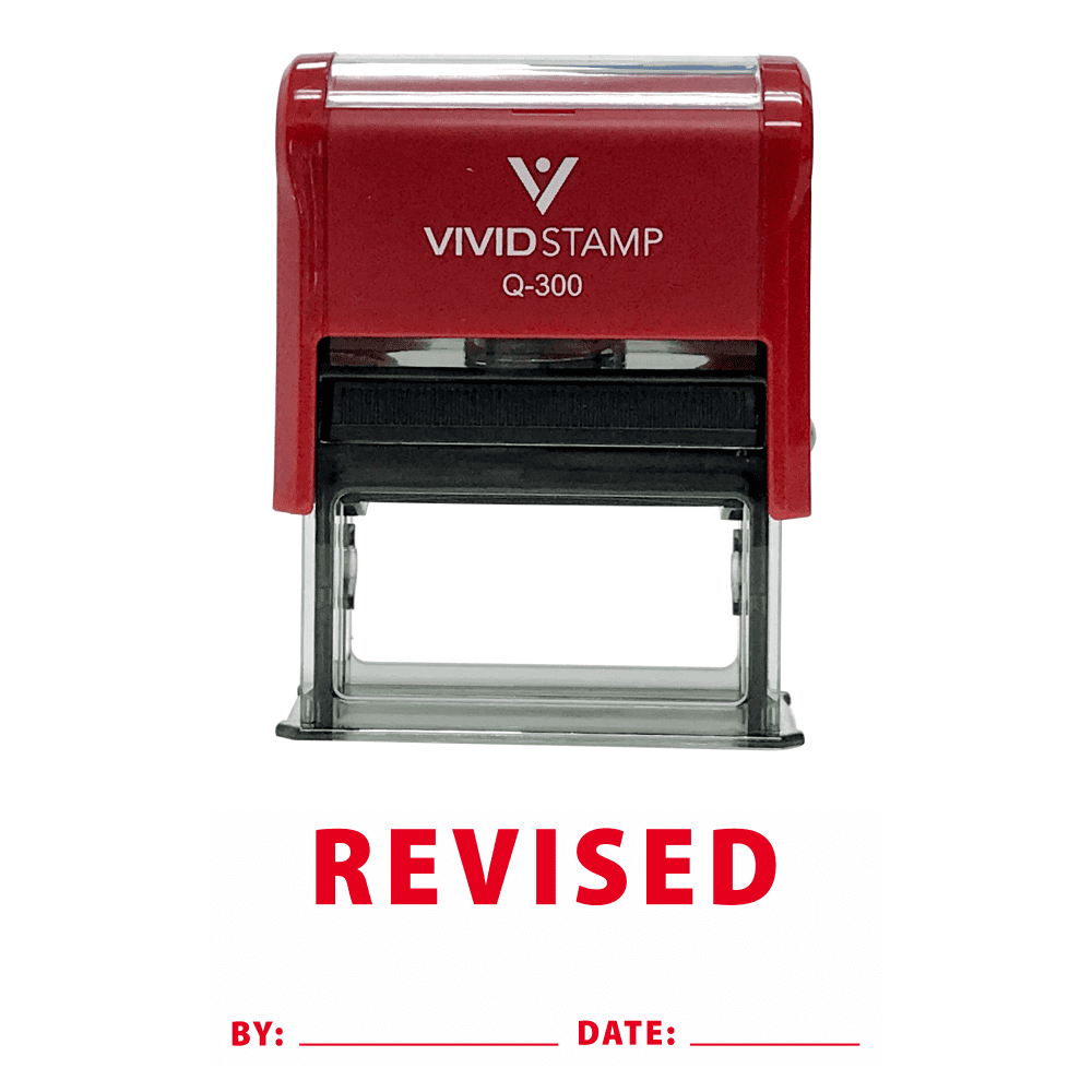 Vivid Stamp Revised By Date Self Inking Rubber Stamp (Red Ink) Large ...