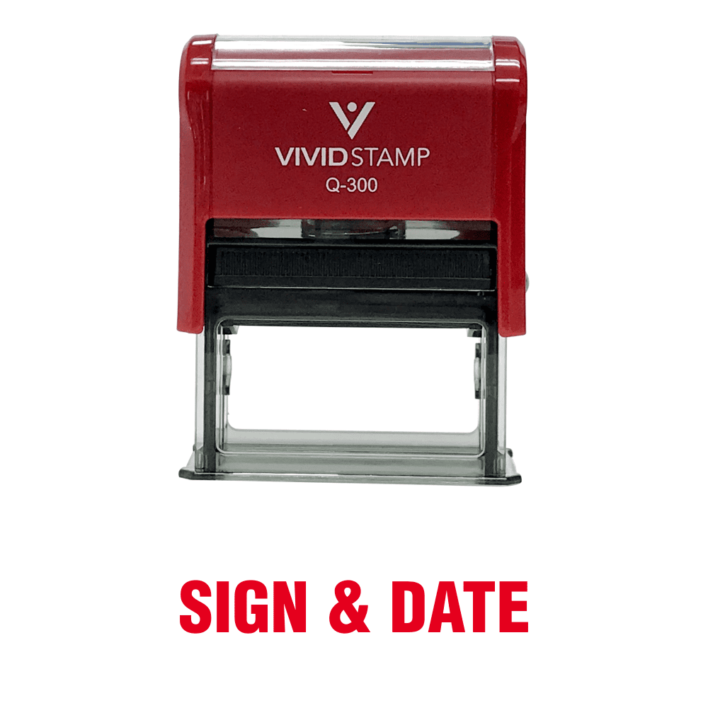 Vivid Stamp Sign & Date Self Inking Rubber Stamp (Red Ink) - Large ...