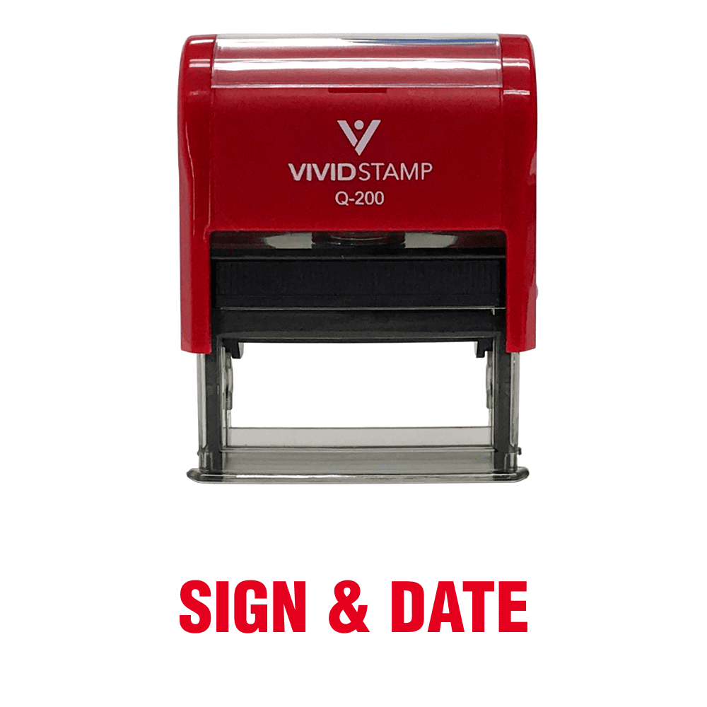 Vivid Stamp Sign & Date Self Inking Rubber Stamp (Red Ink) - Medium ...