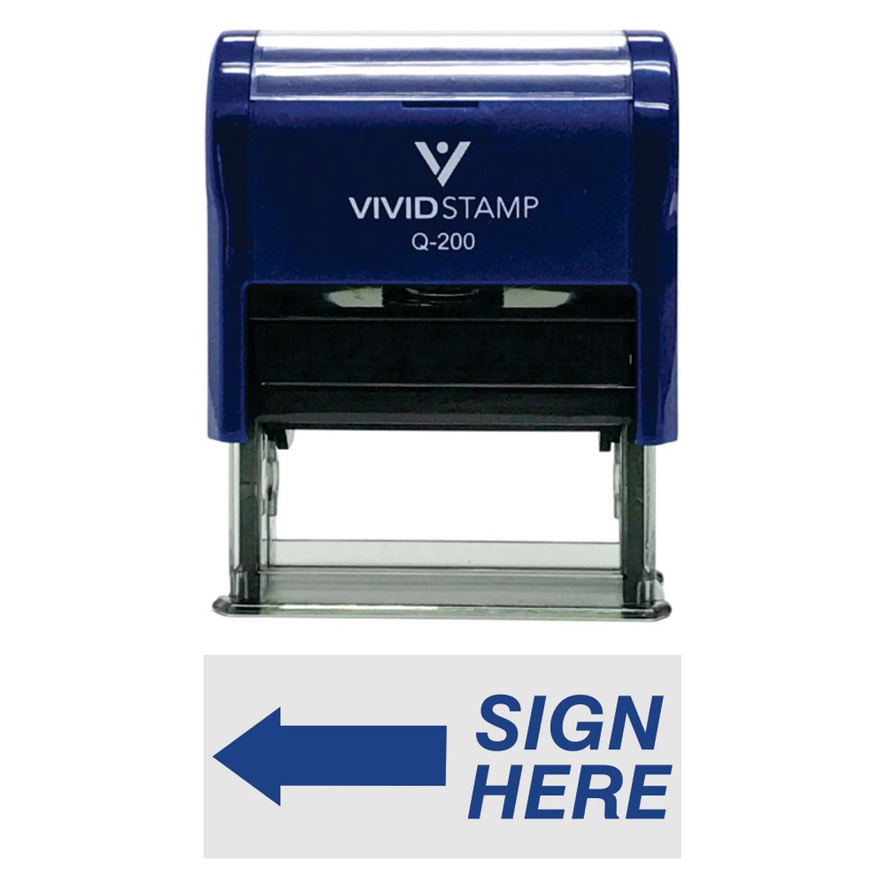 Vivid Stamp Sign Here Left Arrow Self-Inking Office Rubber Stamp (Blue ...