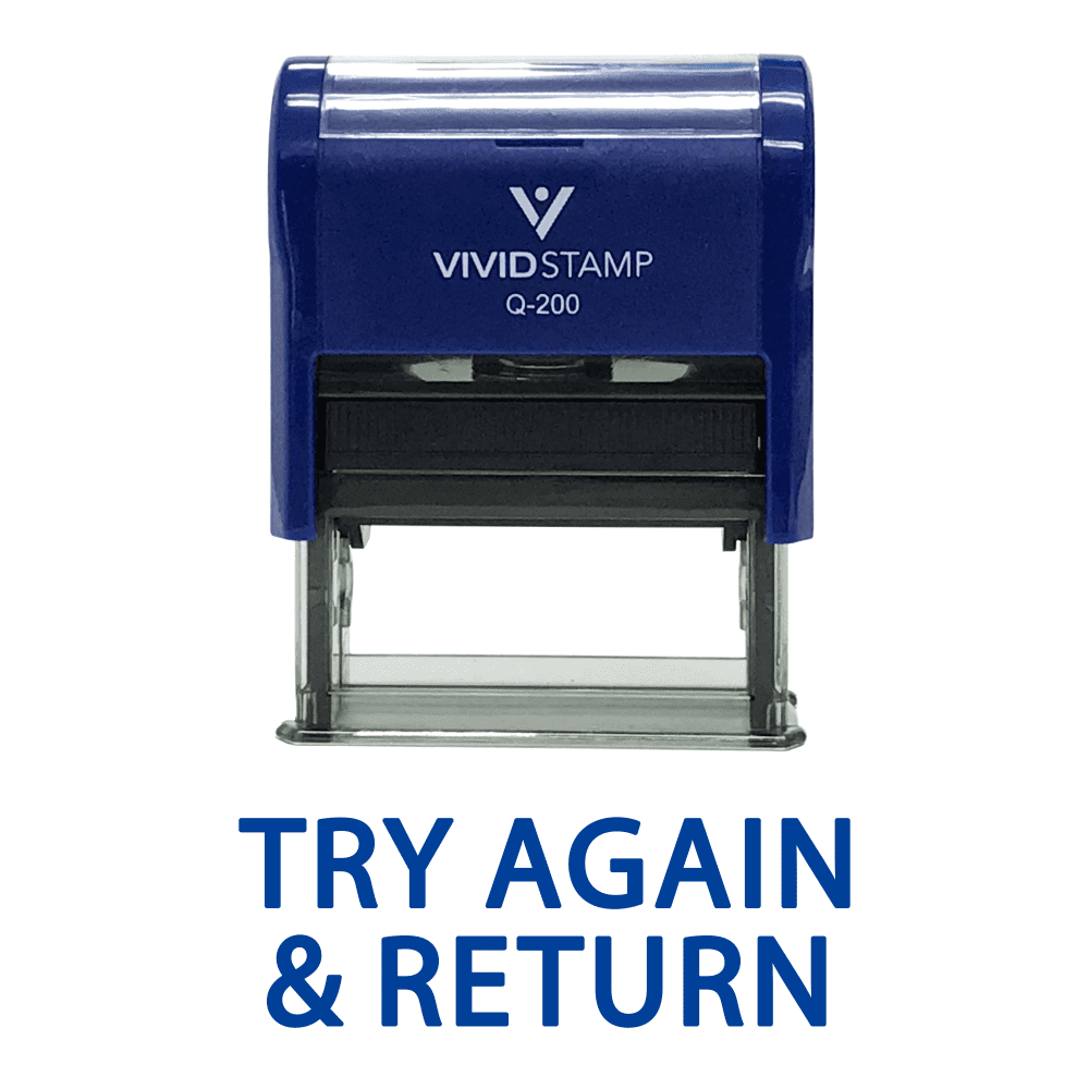 Vivid Stamp Try Again & Return Teacher Self Inking Rubber Stamp (Blue ...