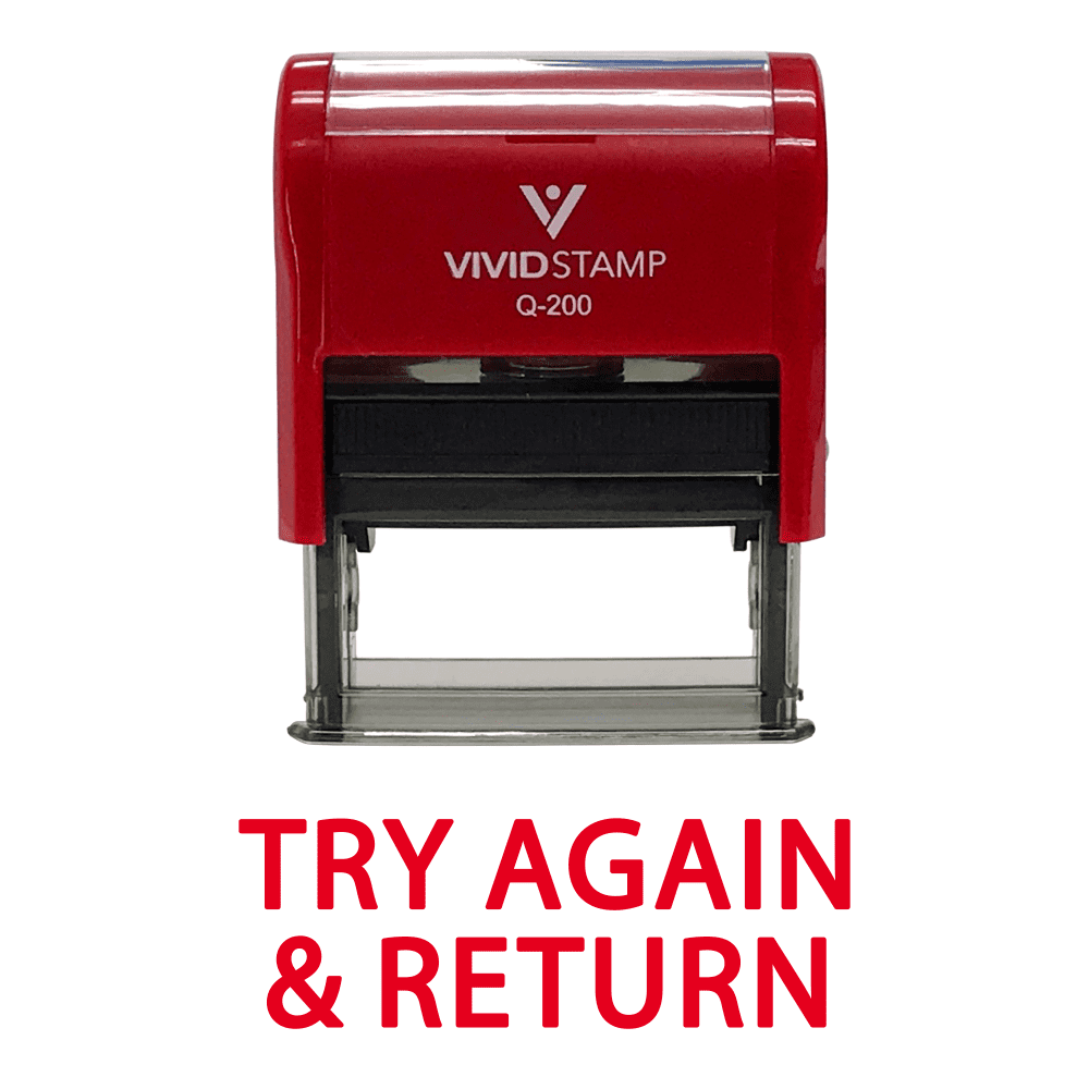 Vivid Stamp Try Again & Return Teacher Self Inking Rubber Stamp (Red ...