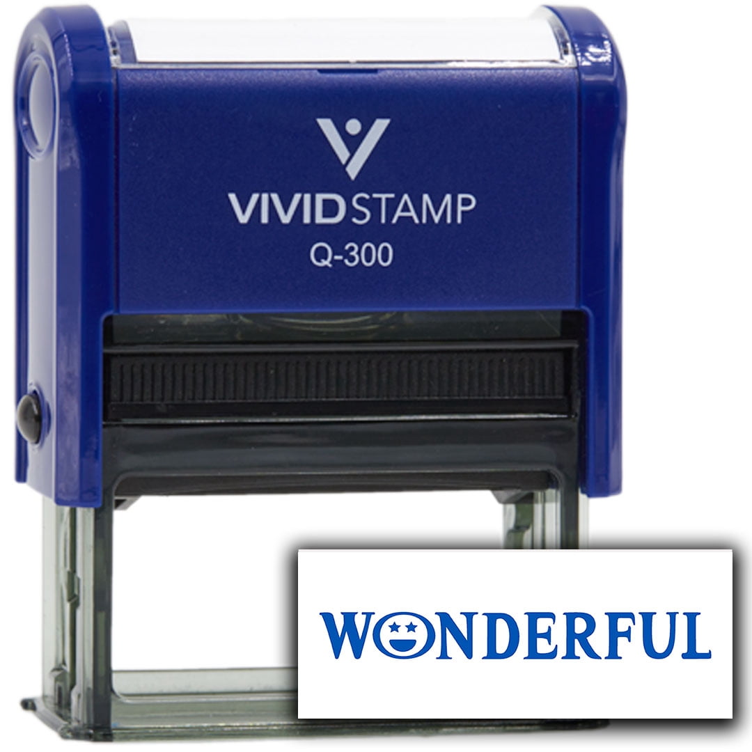 Vivid Stamp Wonderful Smiley Face Self Inking Rubber Stamp (Blue Ink ...