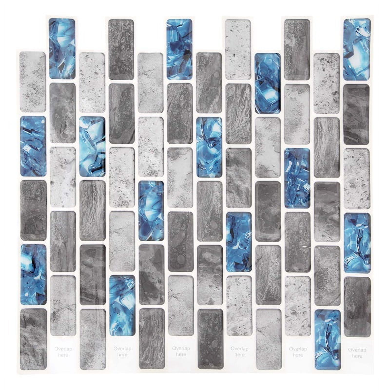 Vivid Tiles Blue Peel and Stick 3D Brick Effect Waterproof Kitchen Backsplash Decor Self ...
