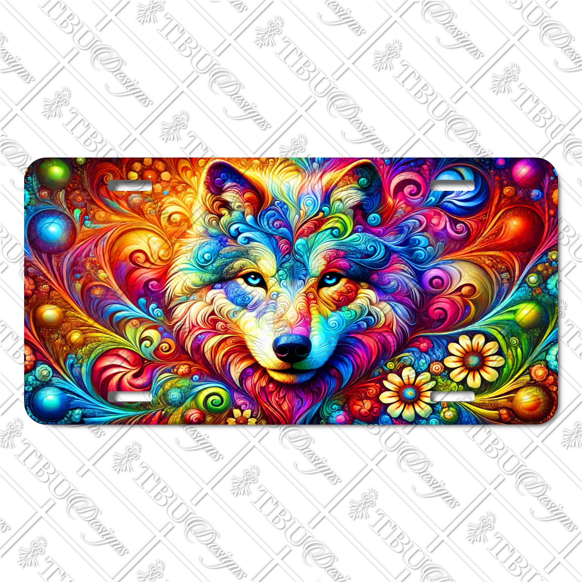 Vivid Wolf Spirit Aluminum License Plate – Colorful Abstract ...