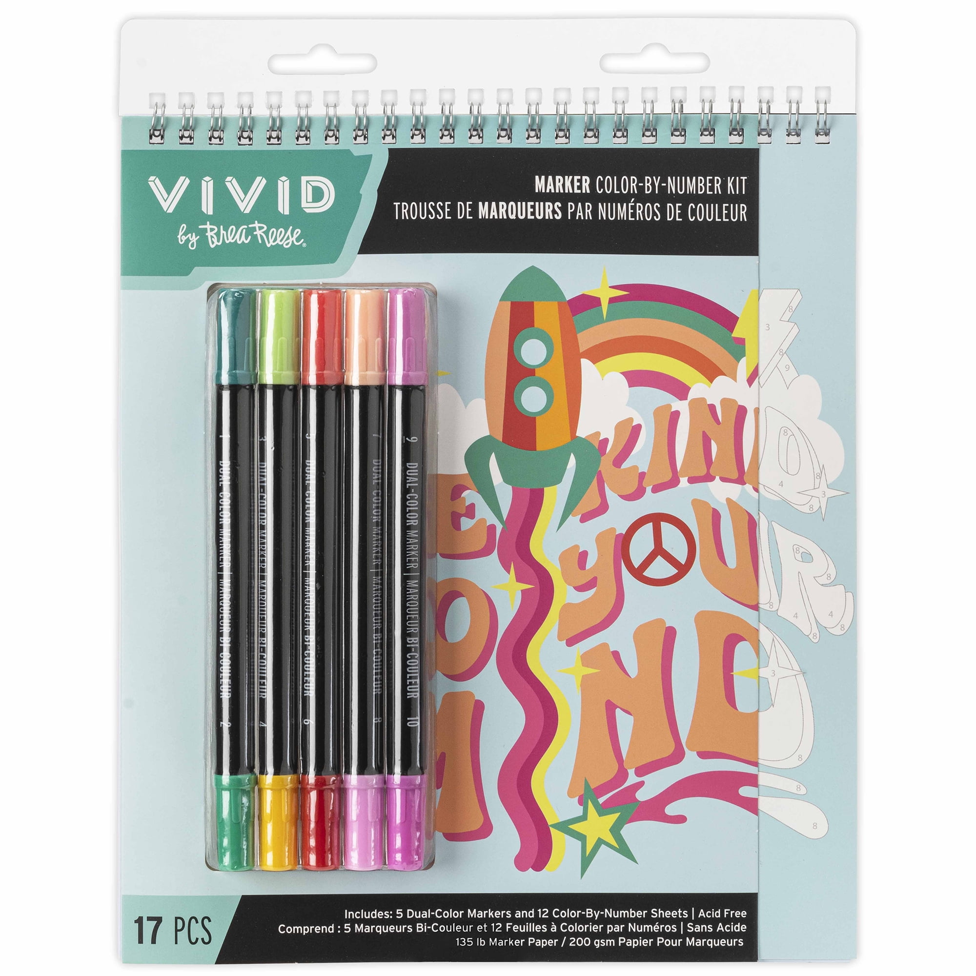 Vivid by Brea Reese: Marker Color-By-Number Kit - Good Vibes - 5 Dual ...