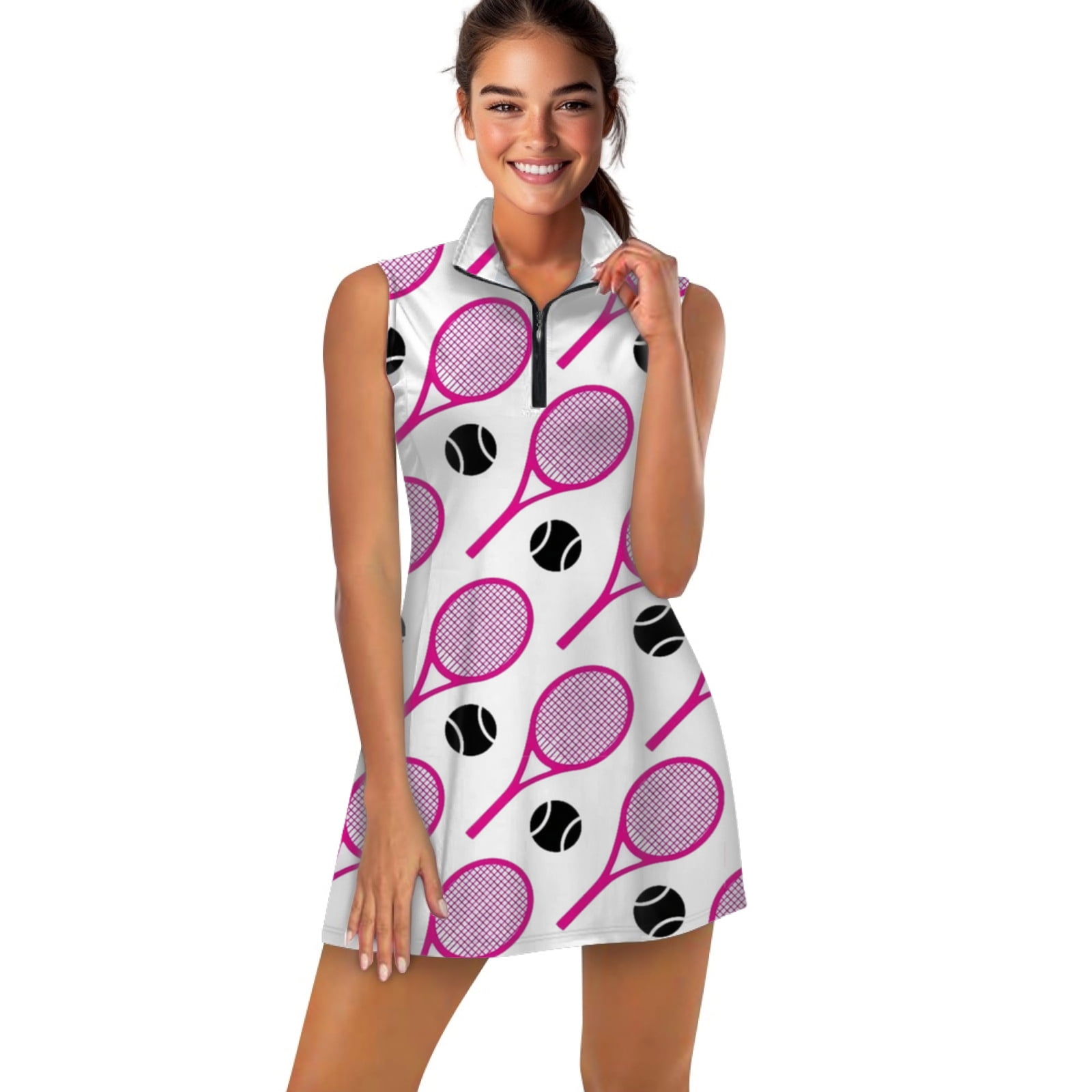 Vivid pink Tennis rackets pattern Sports Dresses Women Tennis Dress ...