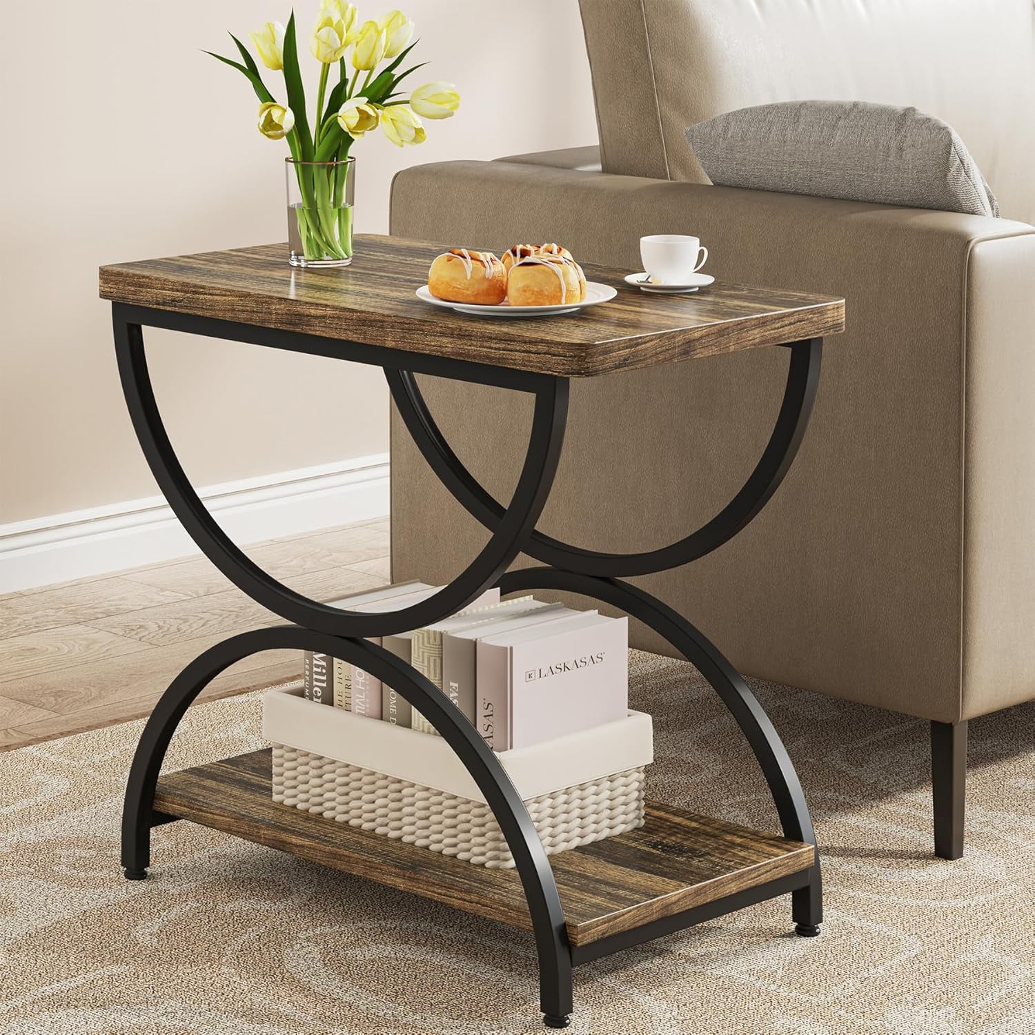 VividVibes 2-Tier End Side Table with Stylish Metal Frame, Vintage ...