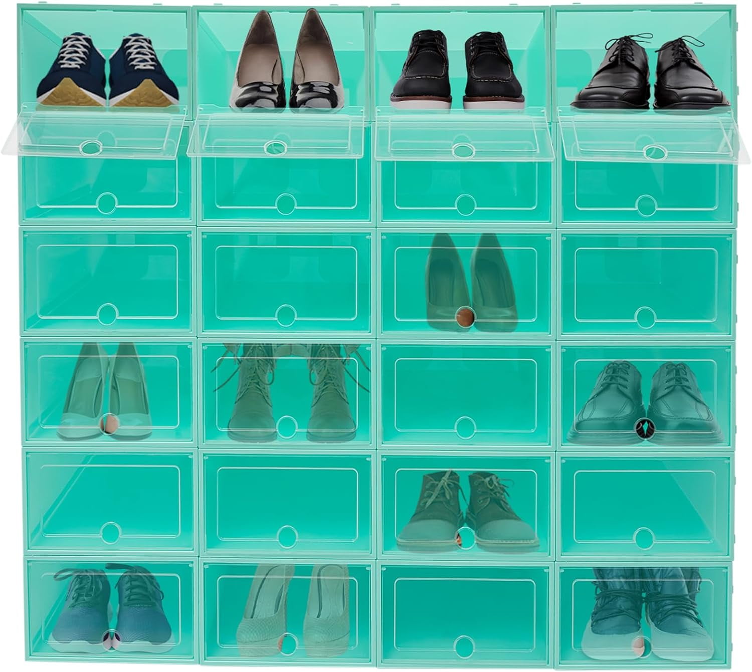 VividVibes 24 Pack Shoe Storage Boxes, Plastic Stackable Foldable Shoe ...