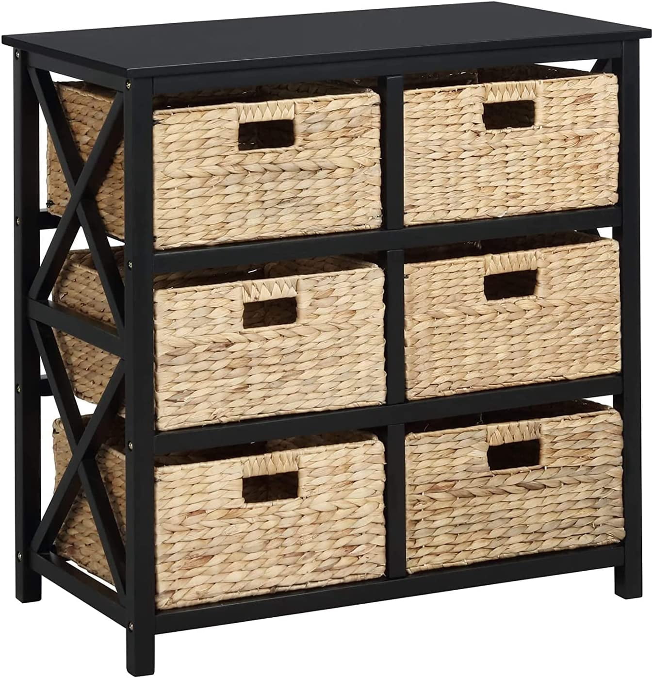 VividVibes 3 Tier X-Side End Storage Cabinet with 6 Wicker Baskets ...