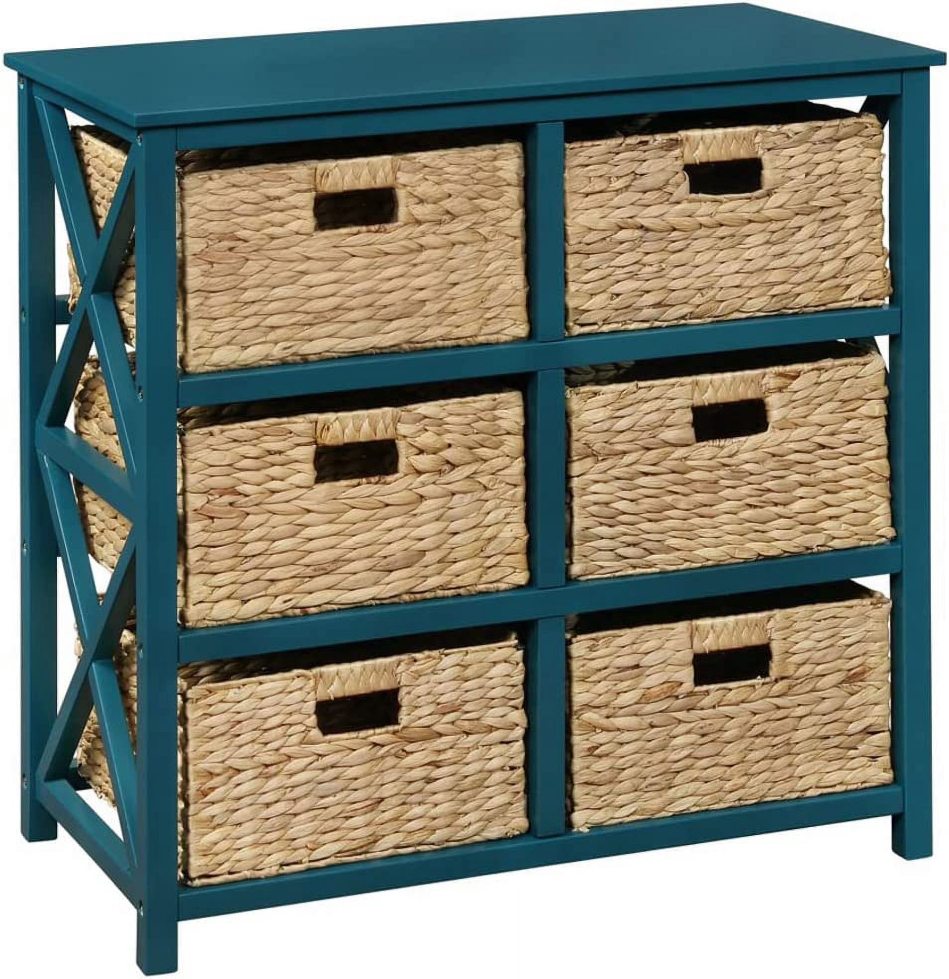 VividVibes 3 Tier X-Side End Storage Cabinet with 6 Wicker Baskets ...