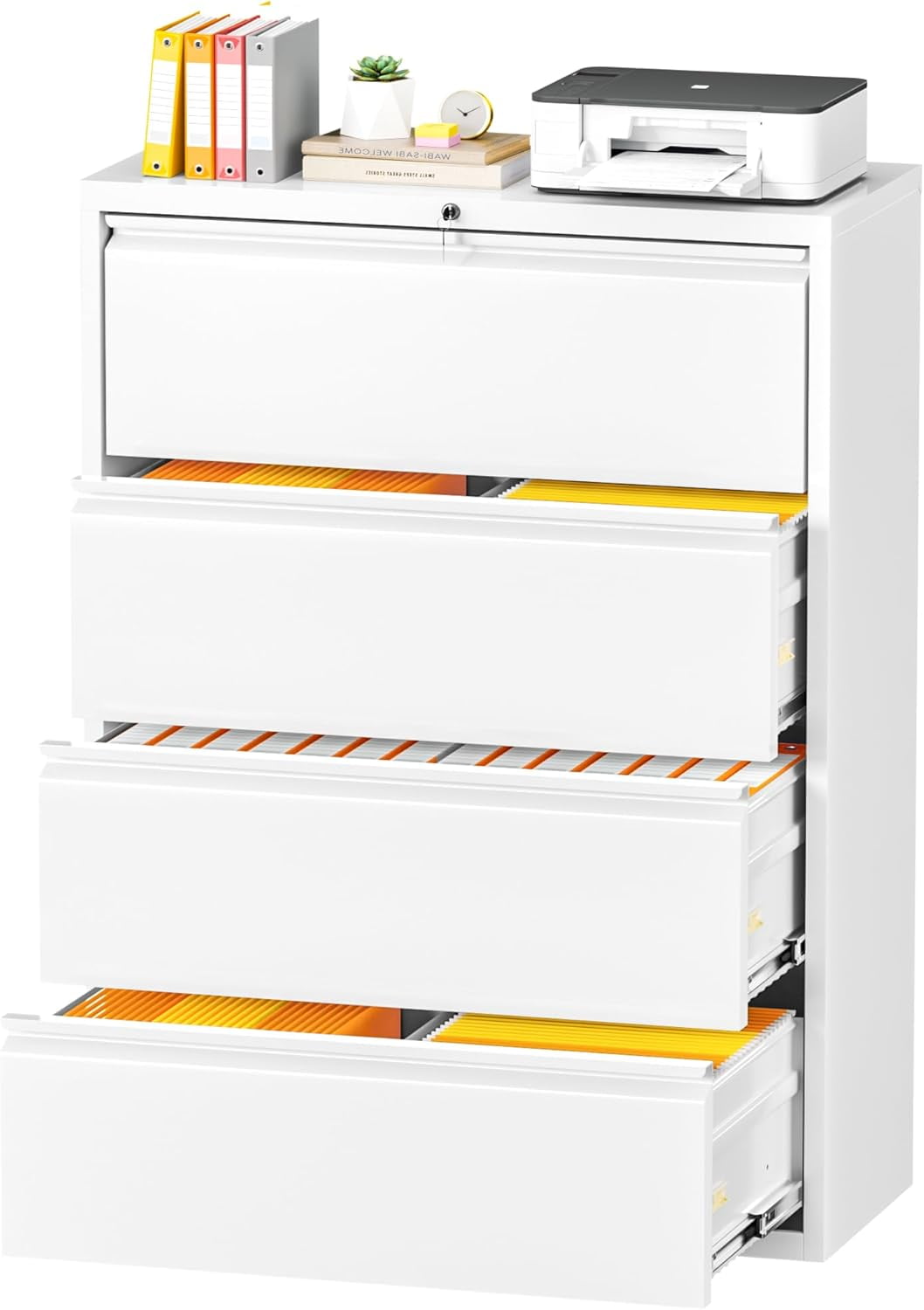 VividVibes 4 Drawer Lateral File Cabinet,White Lateral Filing Cabinet ...