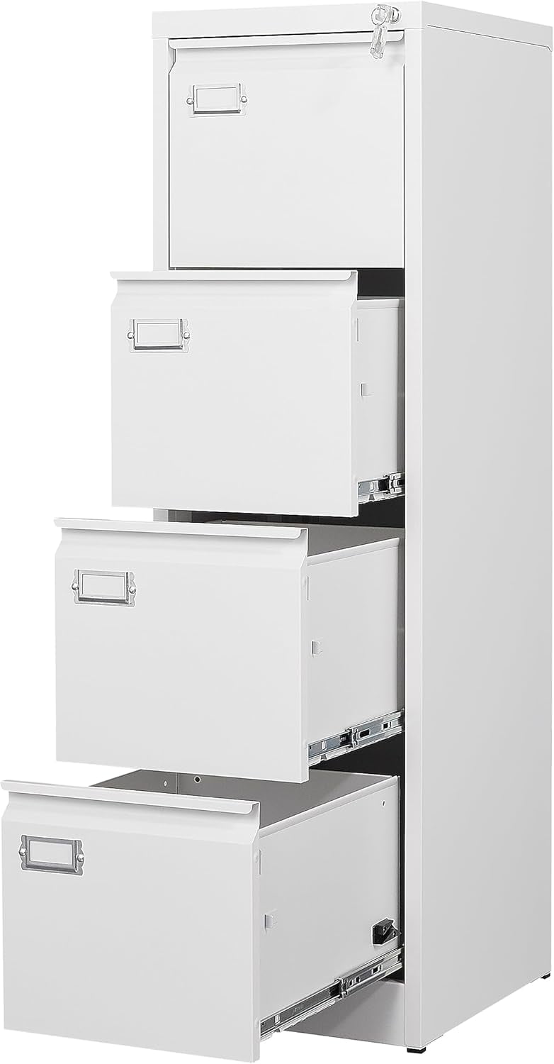 VividVibes 4 Drawer White File Cabinet with Lock, Filing Cabinets for ...